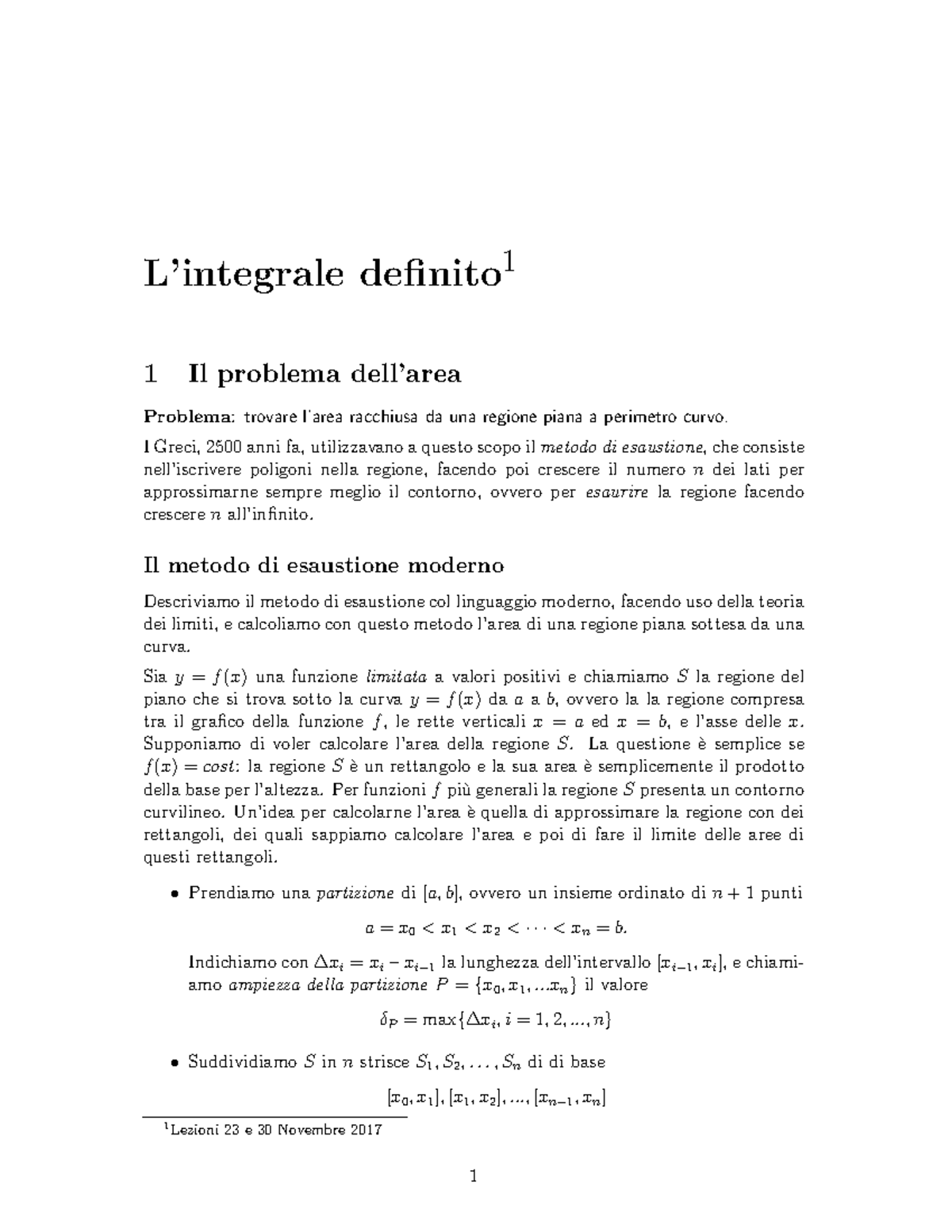 Regole integrali - L’integrale definito1 1 Il problema dell’area ...