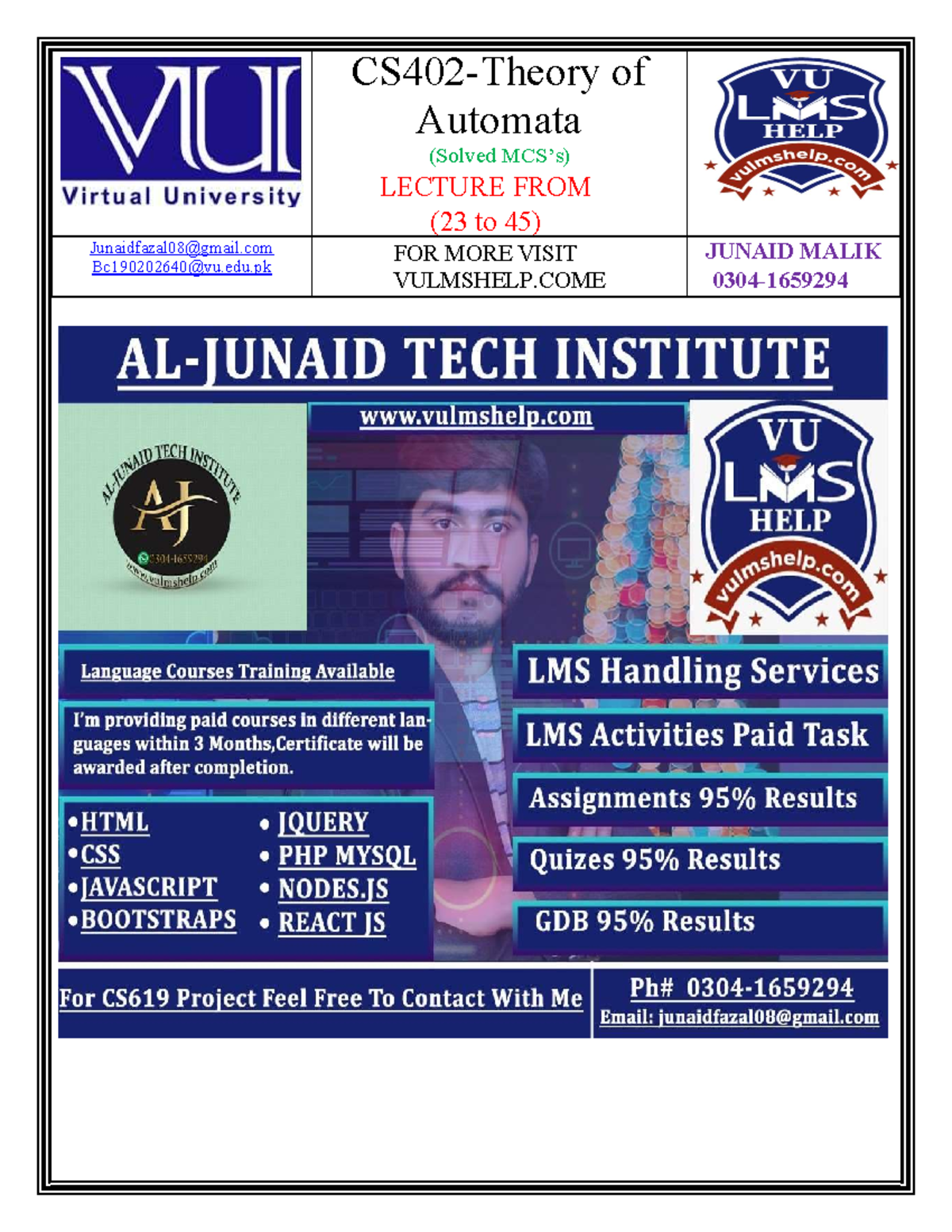 Cs402 Solved Mcqs Final Term By Junaid Cs402 Theory Of Automata Solved Mcss Lecture From