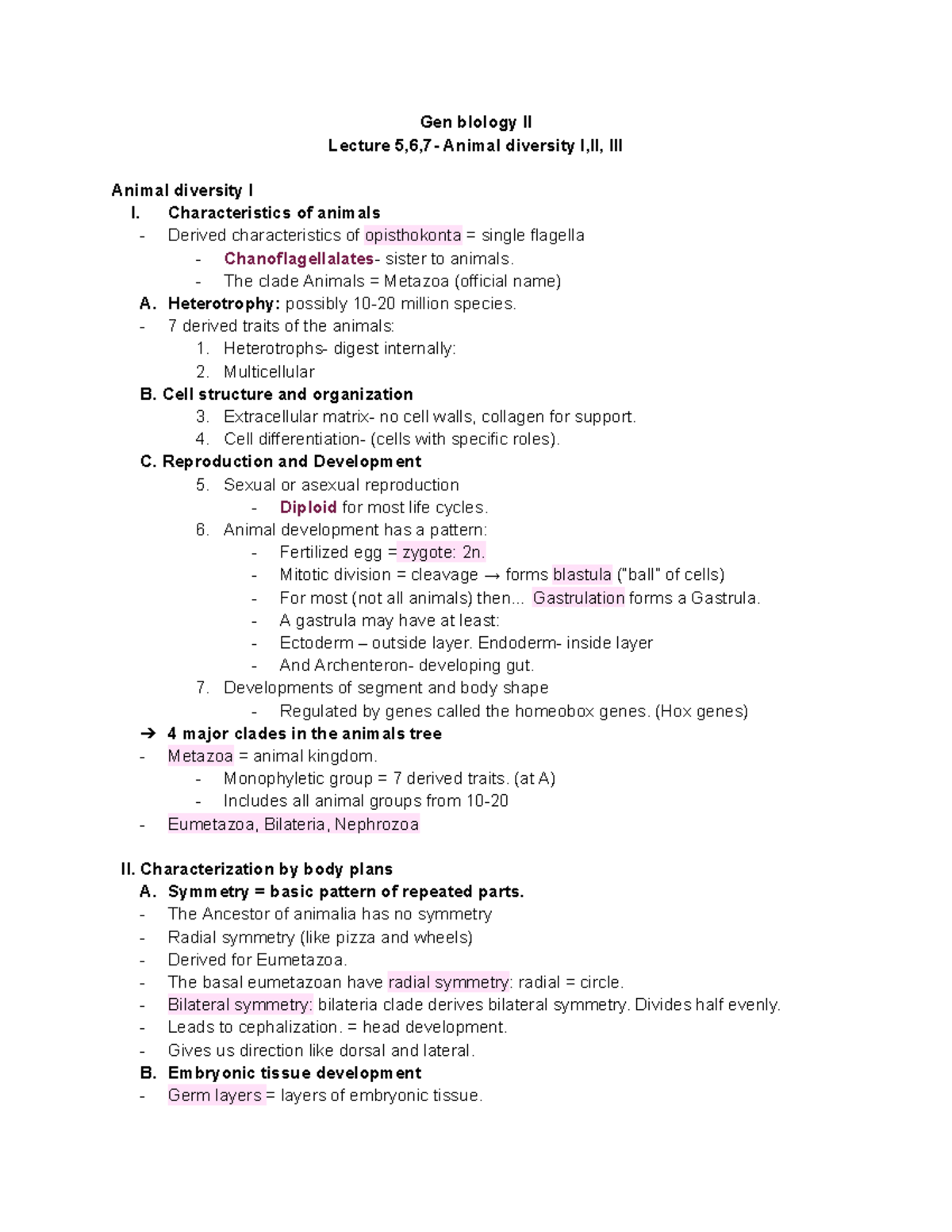 Lecture 5,6,7- Animal diversity I,II, III - Gen bIology II Lecture 5,6,7- Animal diversity I,II ...