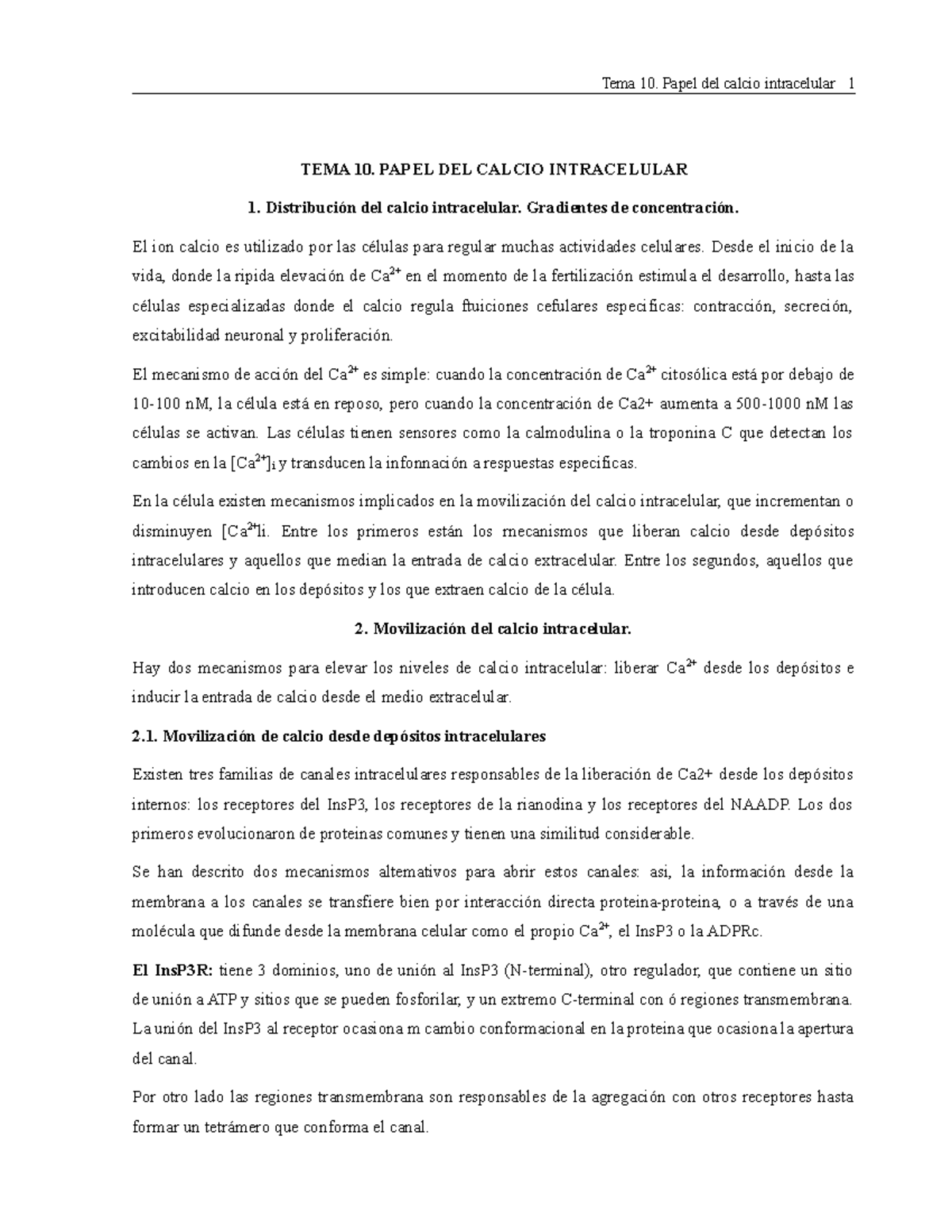 Tema 10 - tema 10 - TEMA 10. PAPEL DEL CALCIO INTRACELULAR 1 ...