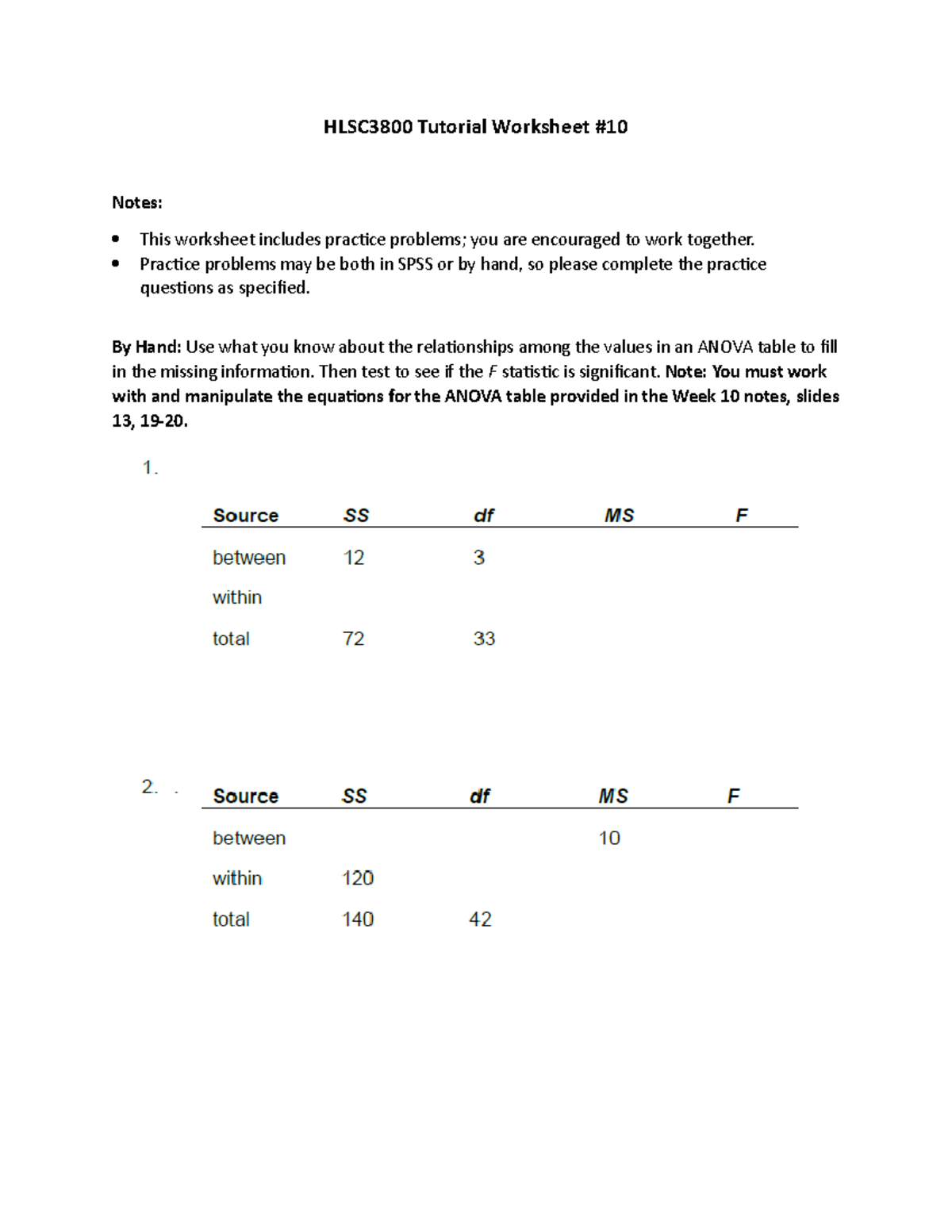 Tutorial 10 - notes - HLSC3800 Tutorial Worksheet Notes: This worksheet ...