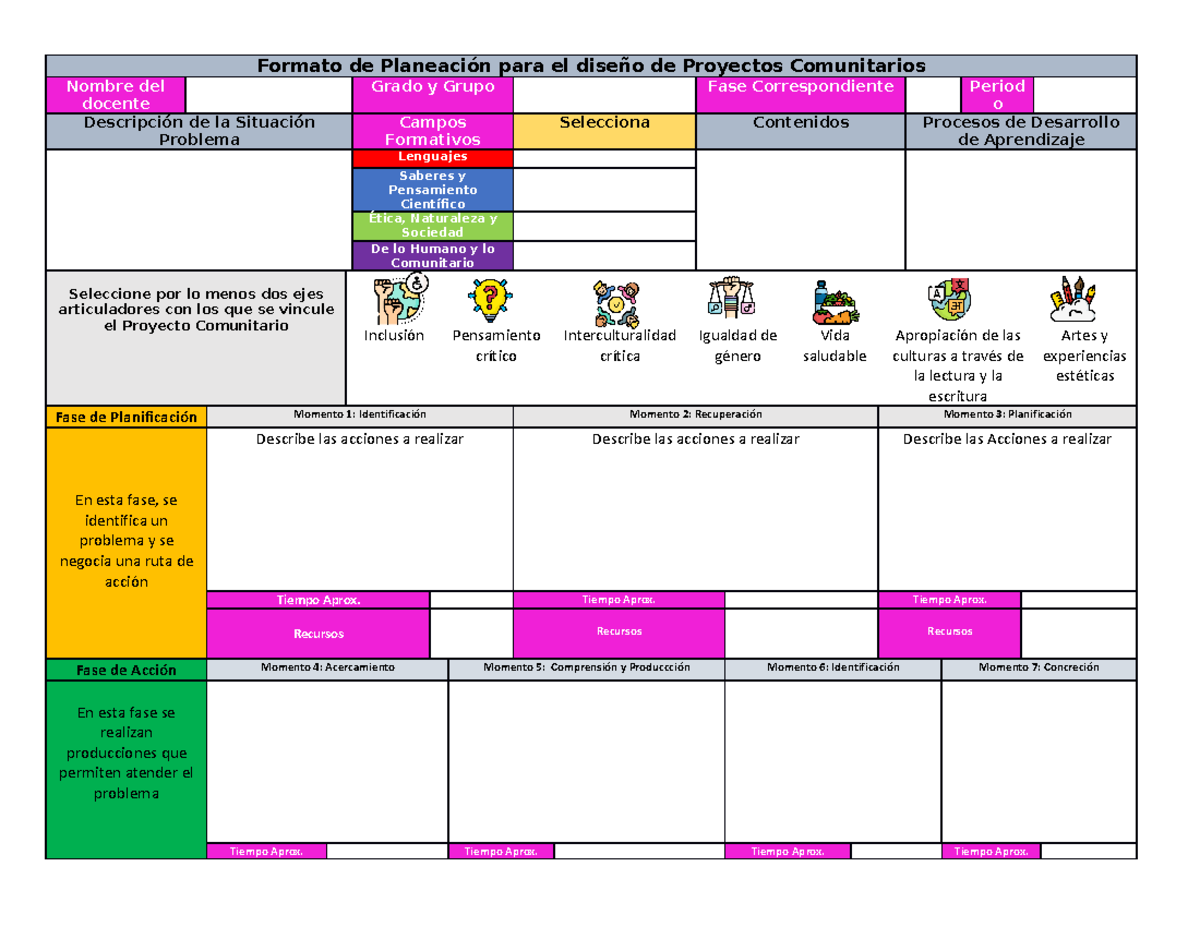 Formato de Planeación Proyectos Comunitarios - Formato de Planeación para el diseño de Proyectos ...