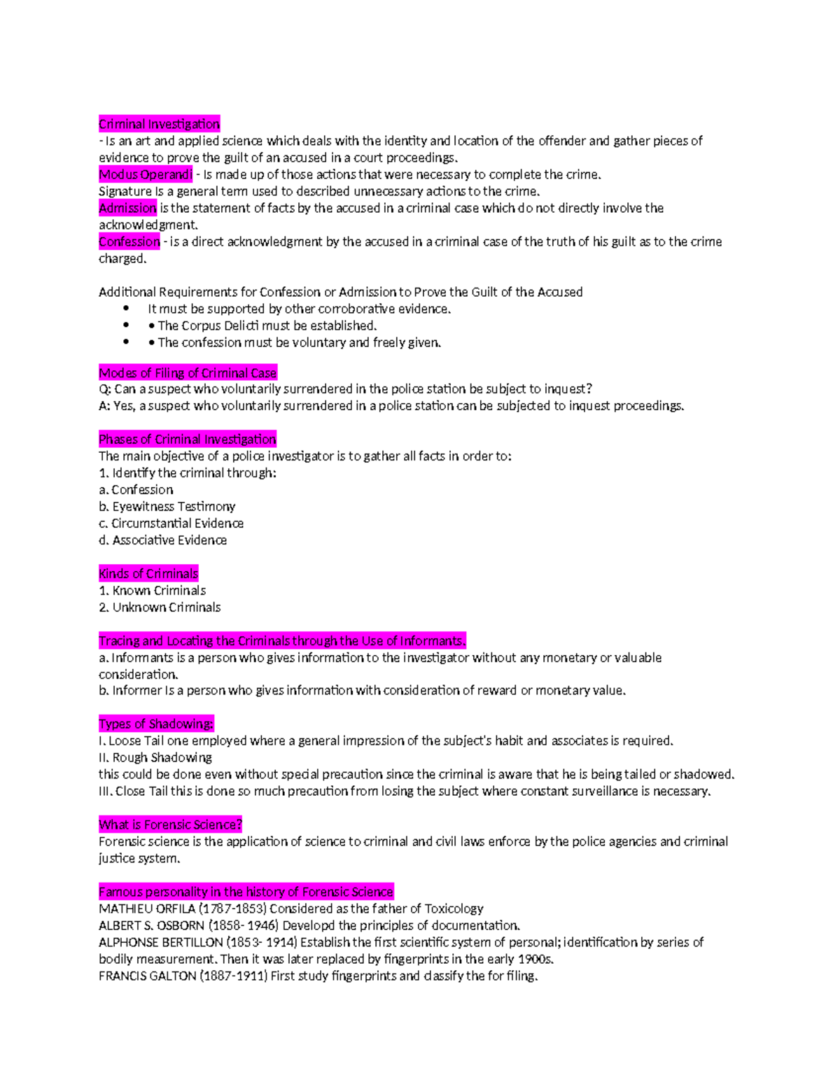 Special Crime Investigation Reviewer - Criminal Investigation Is an art ...