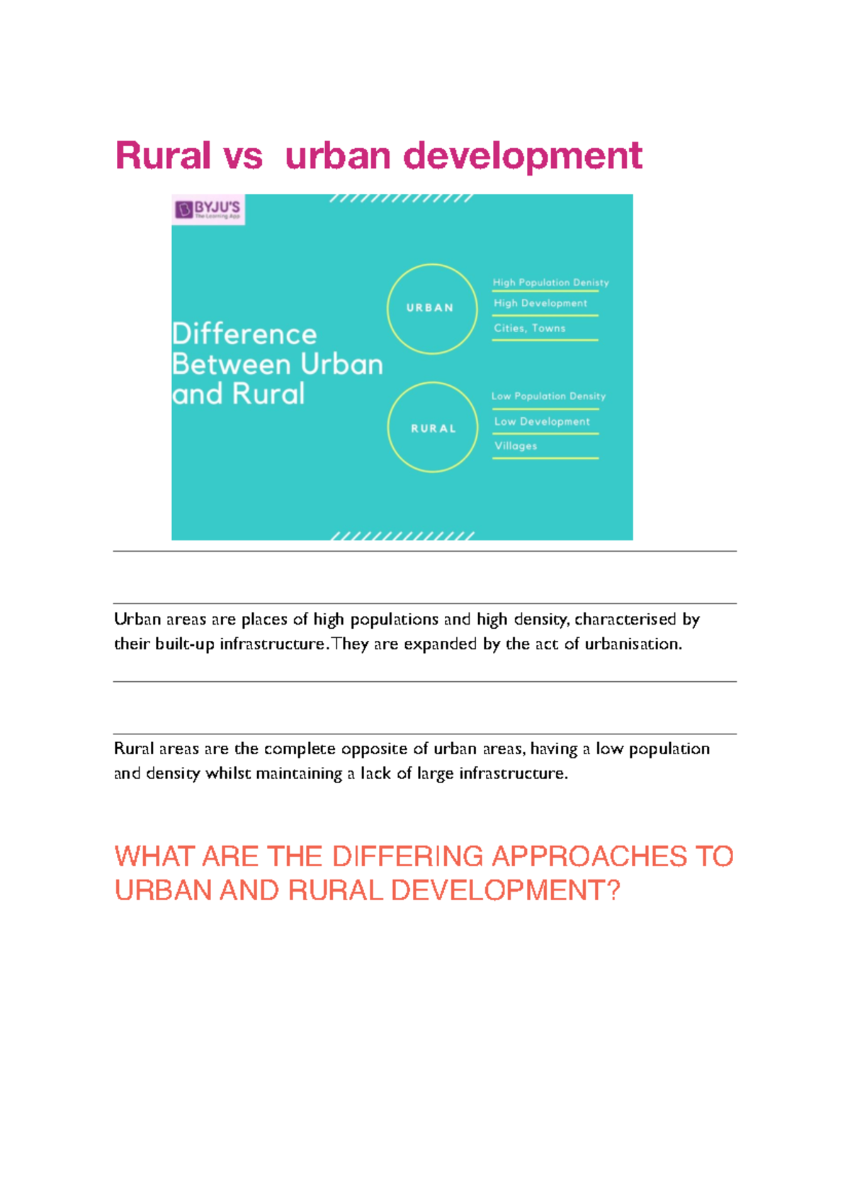 Microeconomic assignment - Rural vs urban development Urban areas are ...