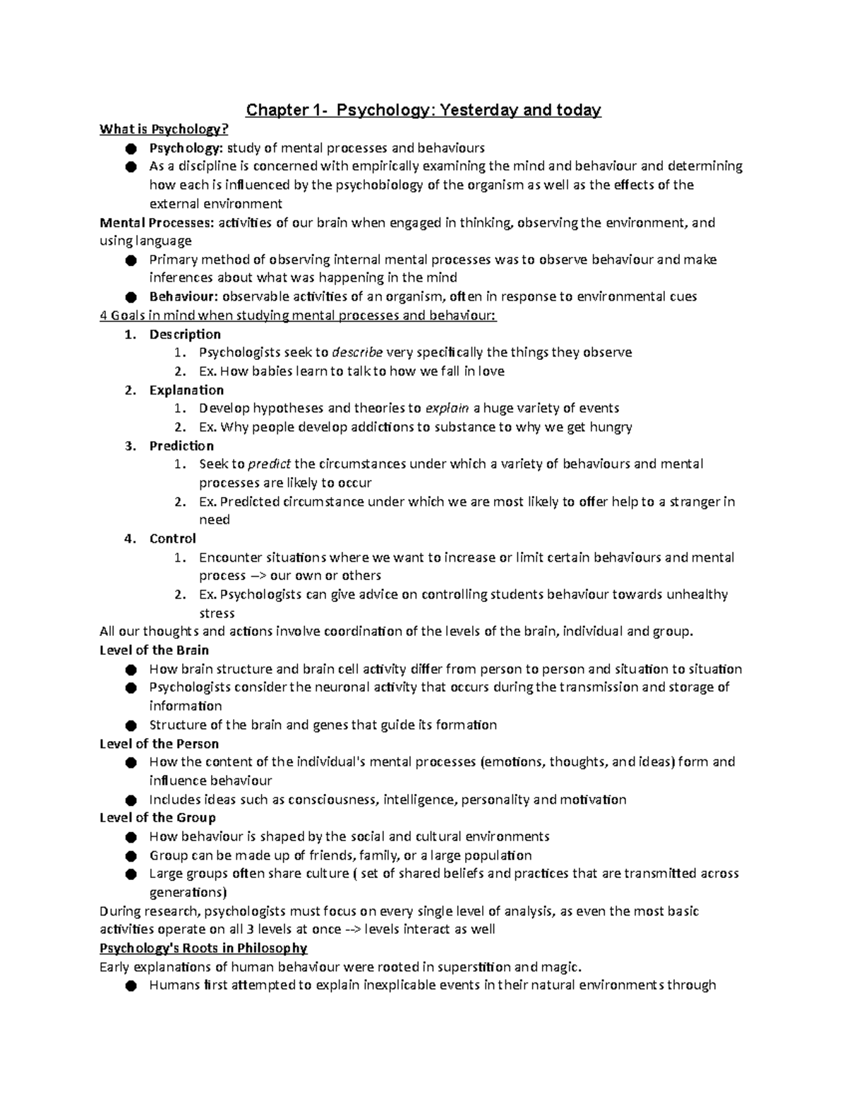 PS 101 Exam notes - Chapter 1- Psychology: Yesterday and today What is ...
