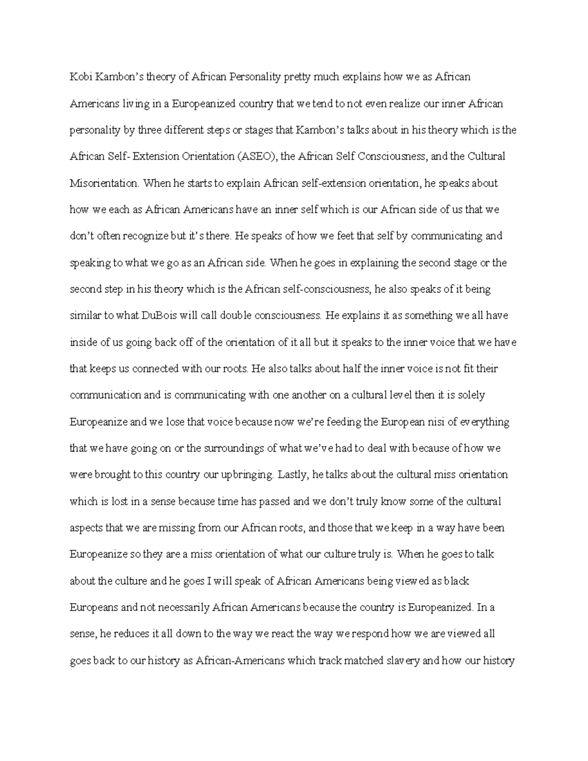 Explain Kambon's Theory of Personality - Kobi Kambon’s theory of ...