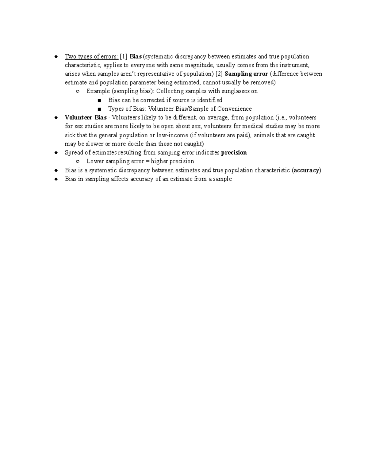4 - Transition matrix notes - Two types of errors: [1] Bias (systematic ...