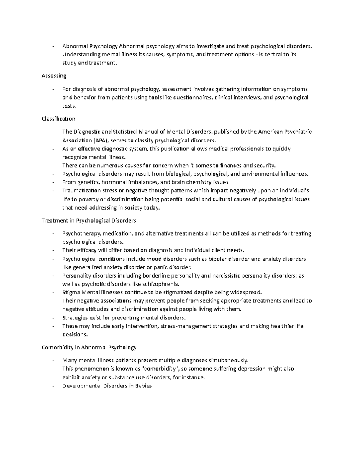 Health Psychology Notes 15 - Abnormal Psychology Abnormal psychology ...