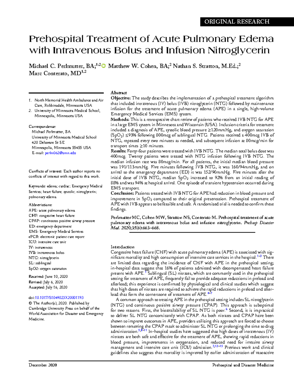 Blorgus - the title is required - Prehospital Treatment of Acute ...