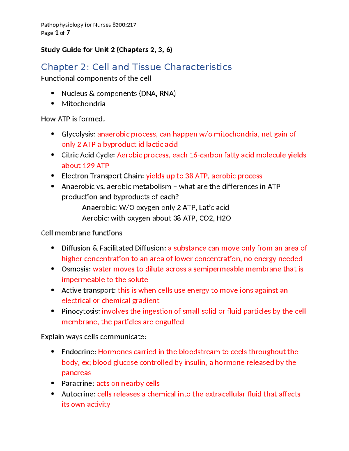 Study guide for Unit 2 - Page 1 of 7 Study Guide for Unit 2 (Chapters 2 ...