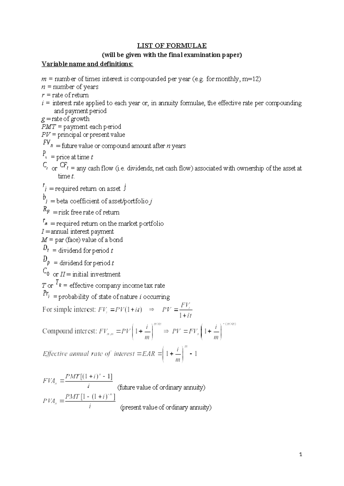 LIST OF Formulae - A list of formula for equations. - LIST OF FORMULAE ...