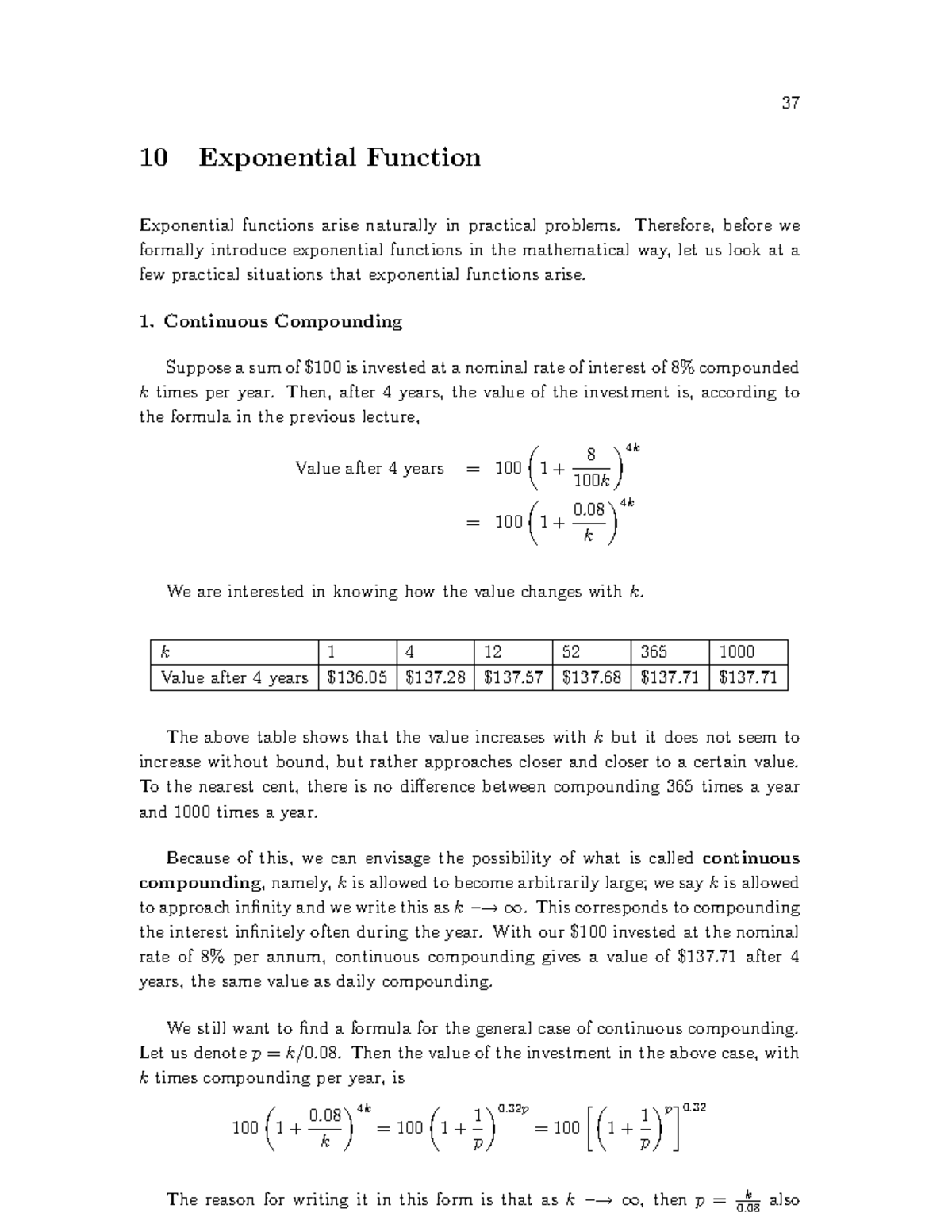 MATH120 Lecture Notes 10 - Exponential function - 37 10 Exponential ...