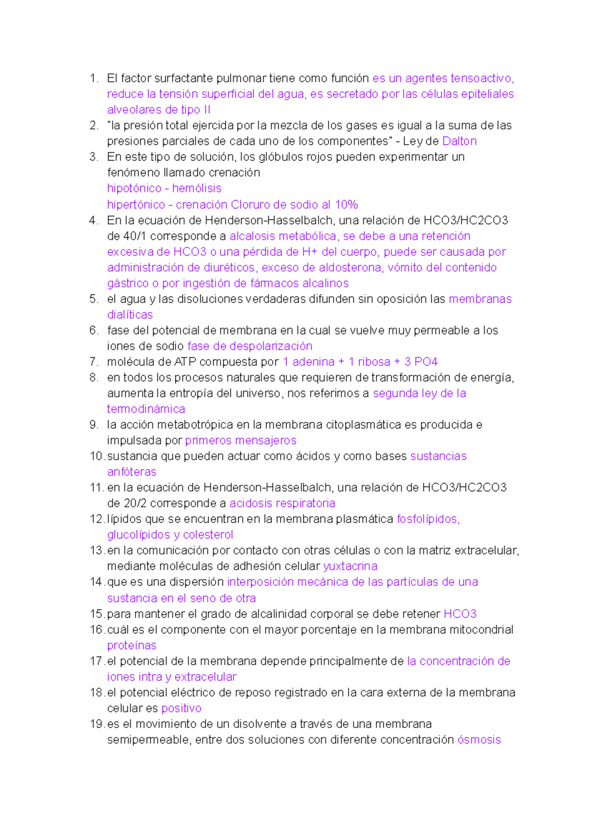 1er Depa Fisio Cel - El factor surfactante pulmonar tiene como función ...