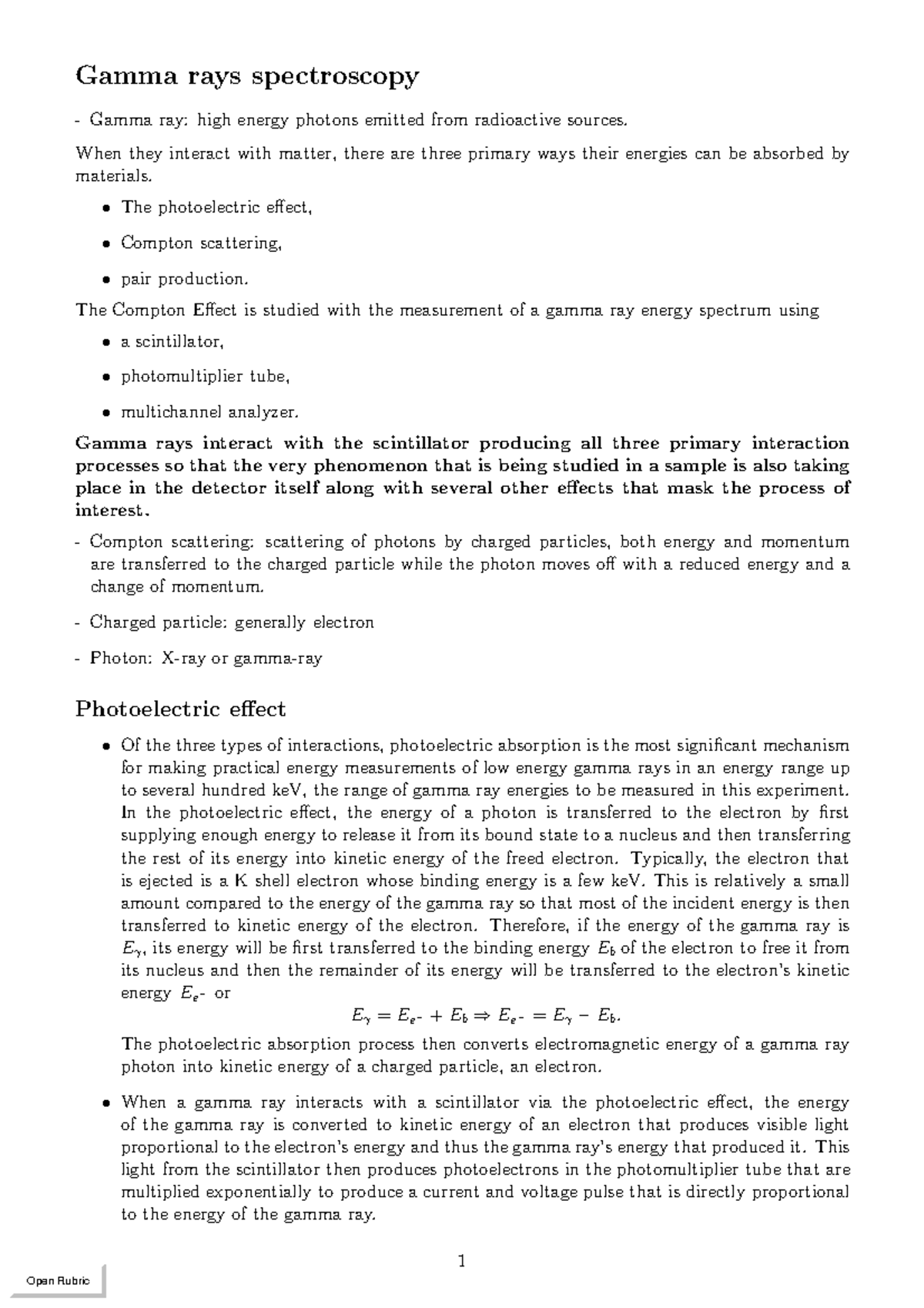 Spectroscopy - The practical questions for the experiment - Gamma rays ...