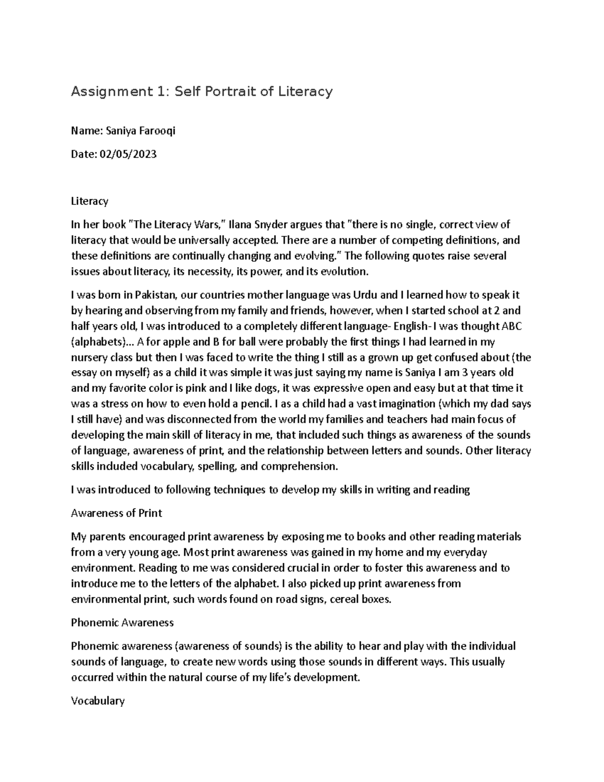 Self portrait of literacy - Assignment 1: Self Portrait of Literacy ...