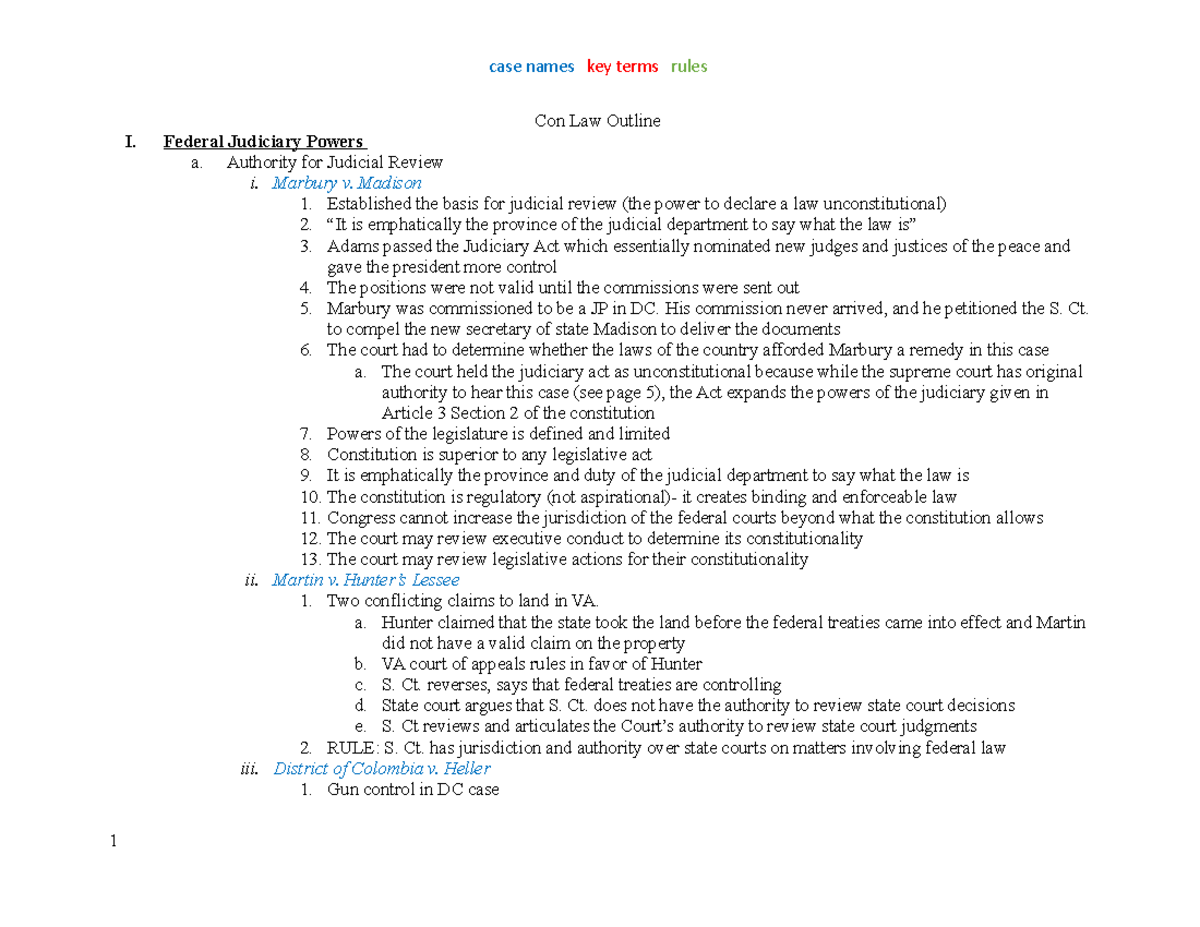 Con Law Outline RL - Extensive step-by-step - Con Law Outline I ...