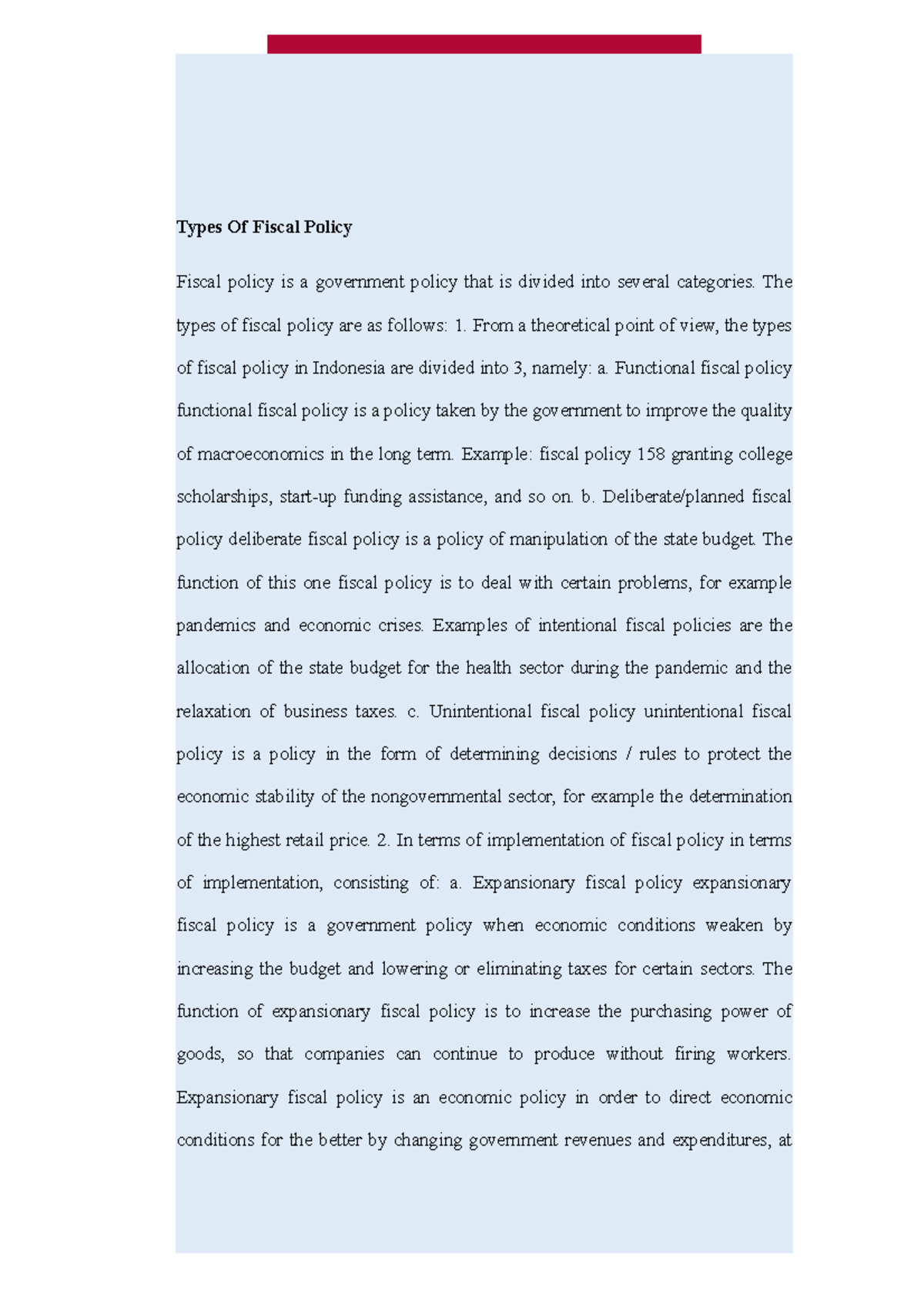 Notes Economics - Types Of Fiscal Policy - Types Of Fiscal Policy ...