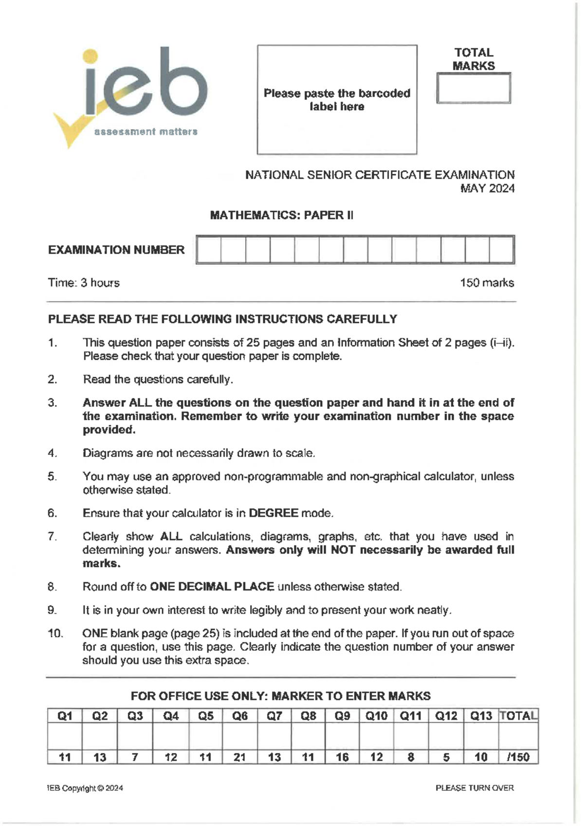 G12 IEB May P2 2024 - Questions - Studocu