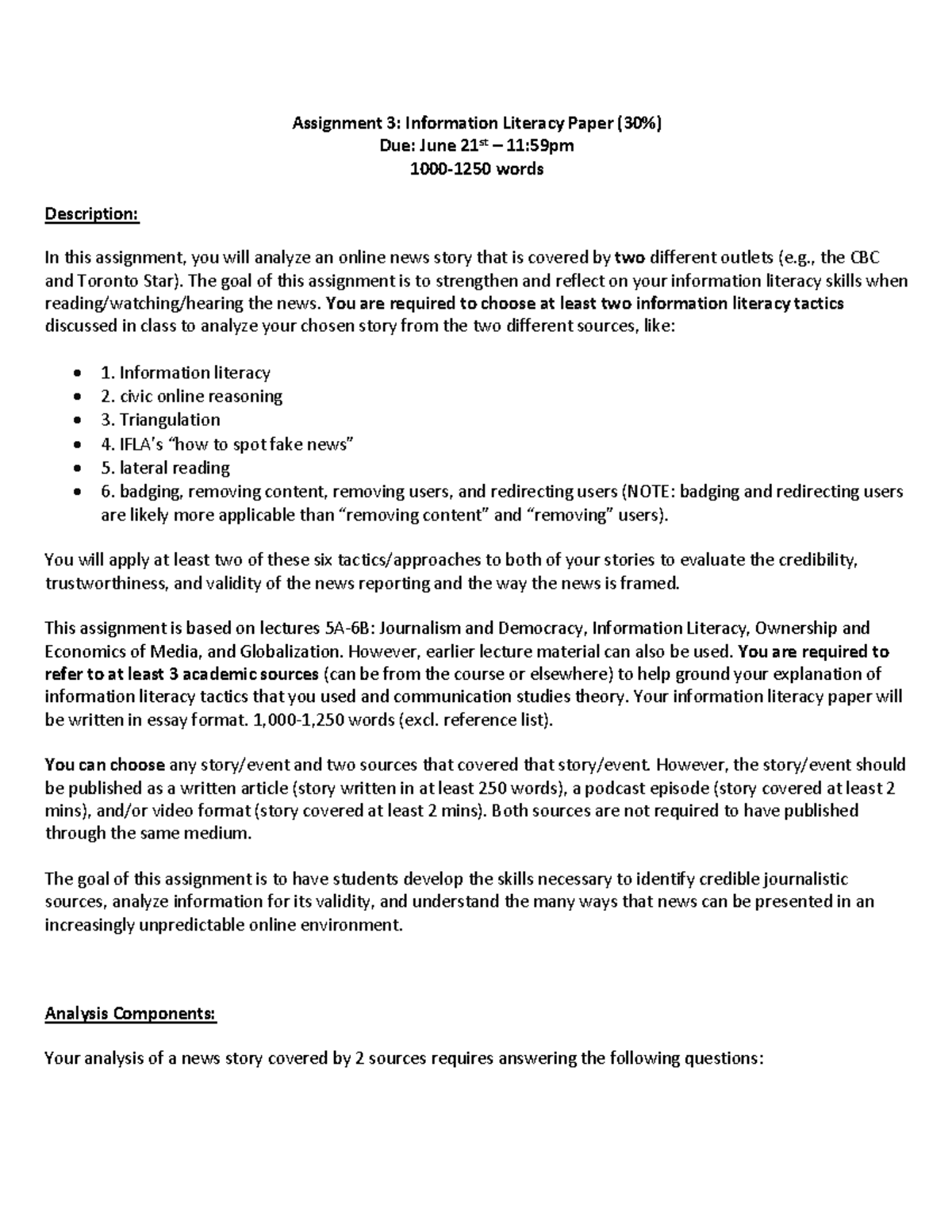 Assignment 3 Instructions (June 21) - Assignment 3 : Information ...