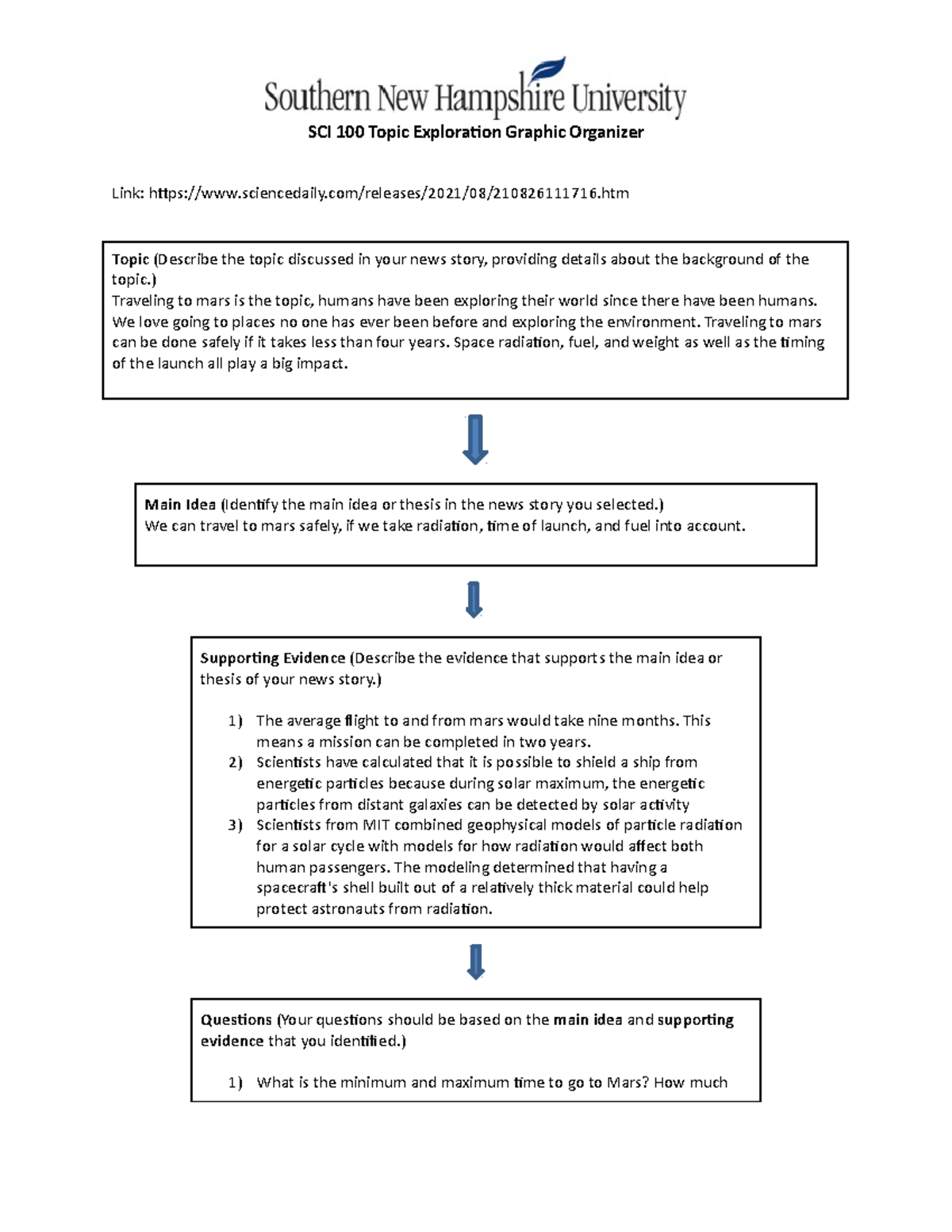 Project 1: Topic Exploration Graphic Organizer - SCI 100 Topic ...