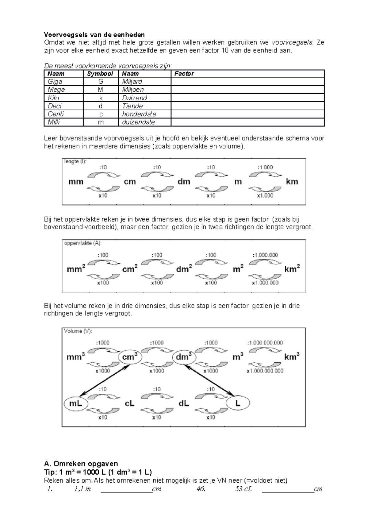 Voorvoegsels, eenheden en grootheden incl antwoorden - Voorvoegsels van ...