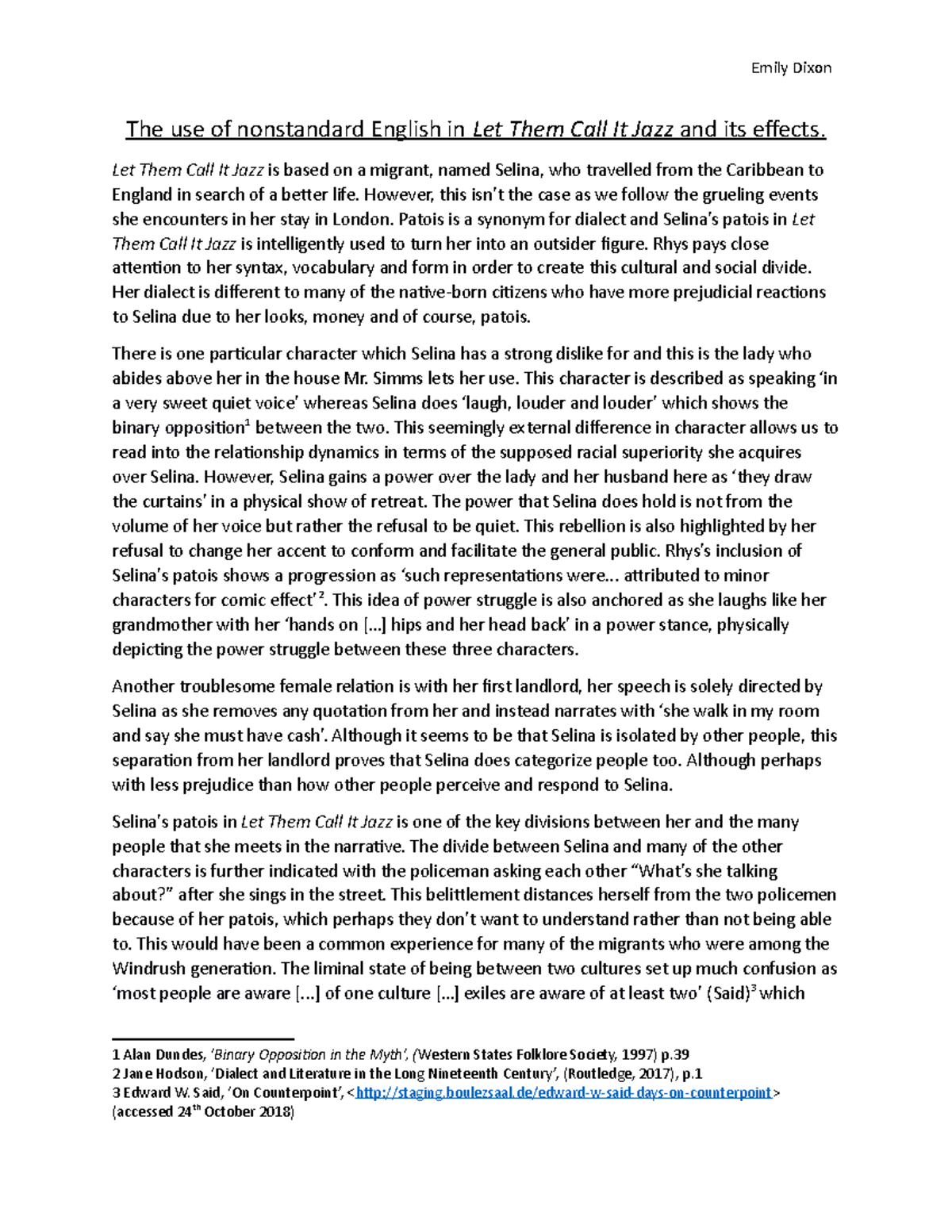 Use of non standard English - Emily Dixon The use of nonstandard ...