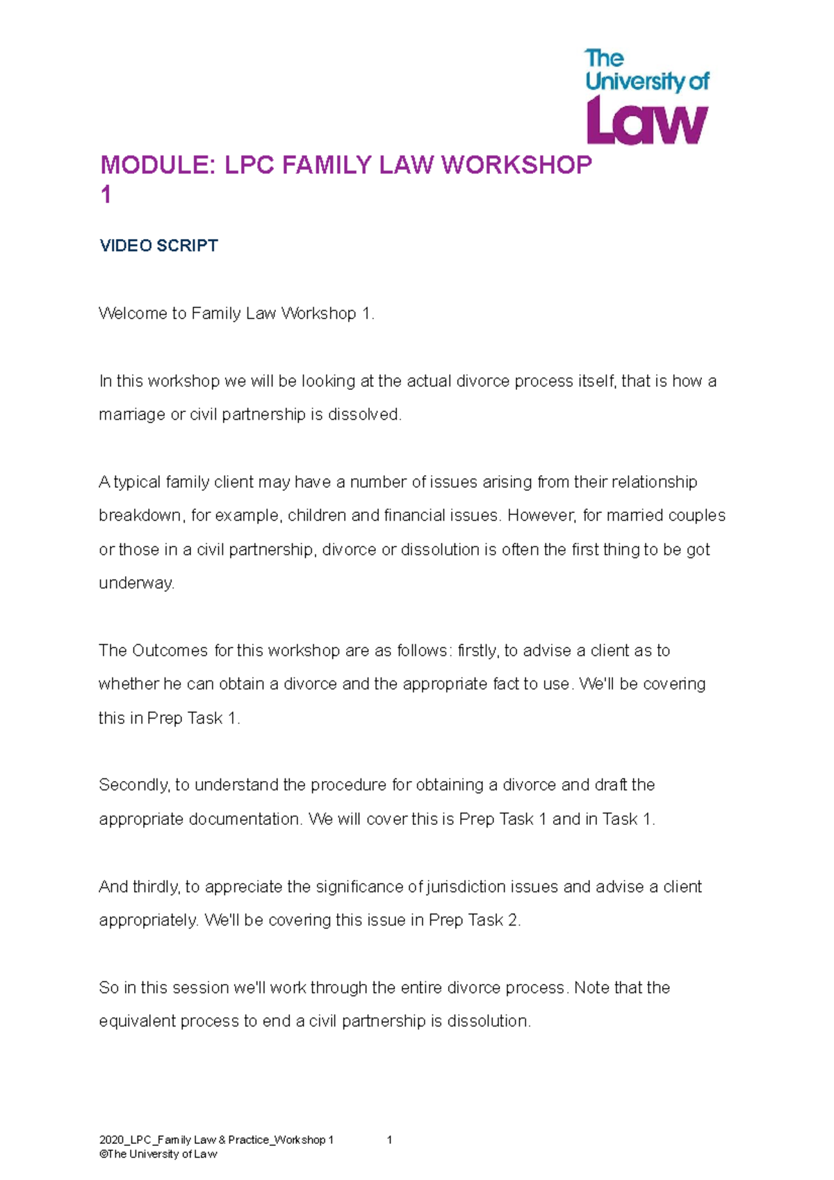 LPC Family Law Workshop 1: Divorce Process and Documentation - Studocu