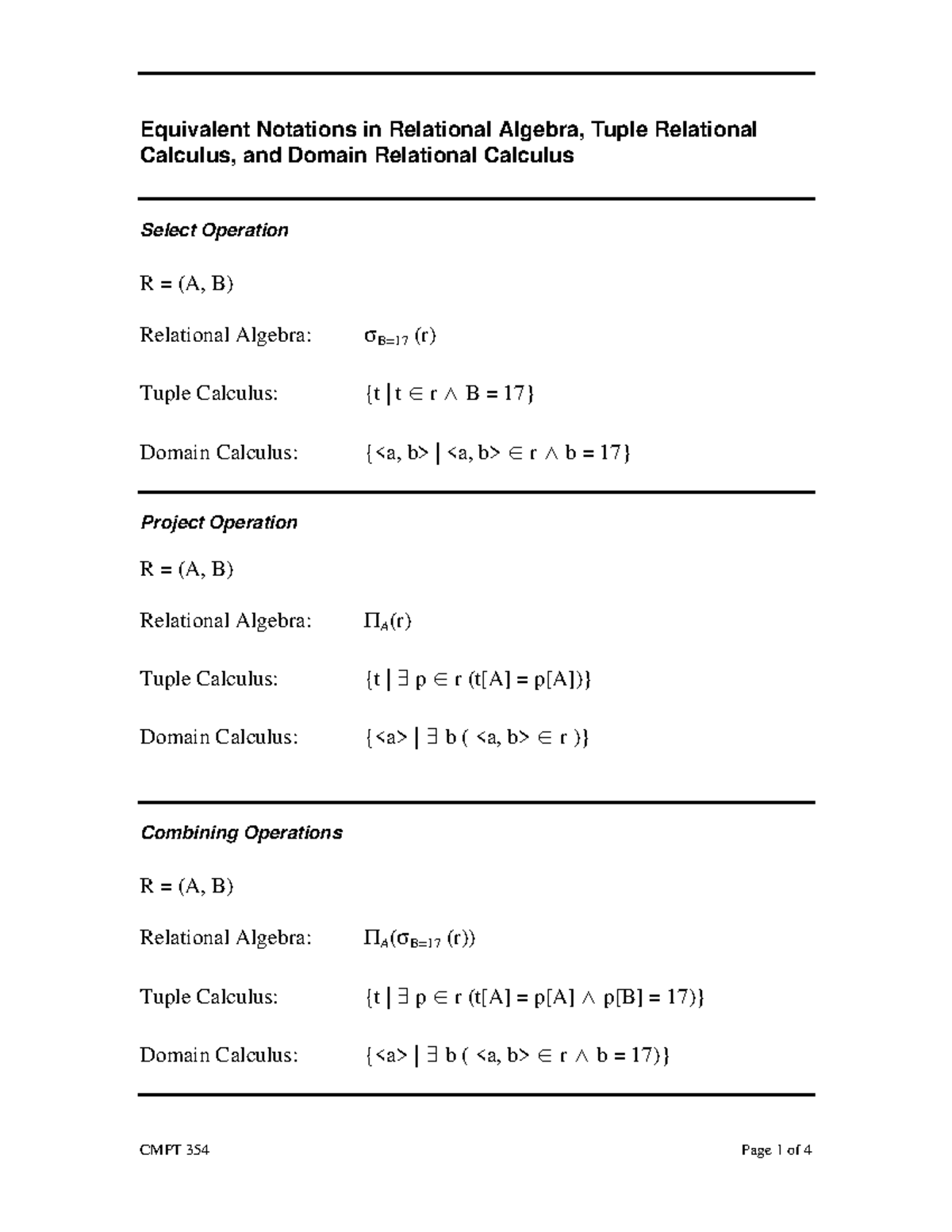 Equiv Notations - ...... - Equivalent Notations in Relational Algebra ...