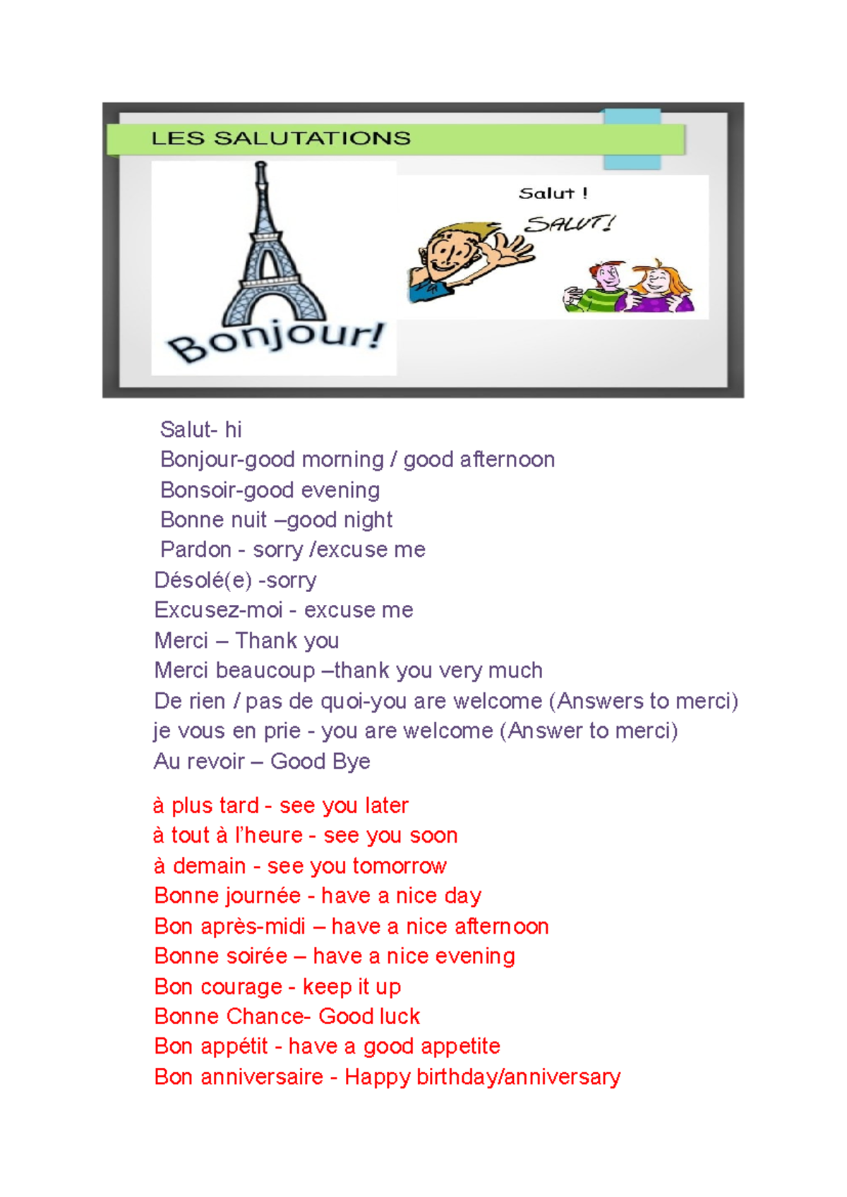 D 2A) Dialogues et Les Salutations with exercises - Salut- hi Bonjour ...