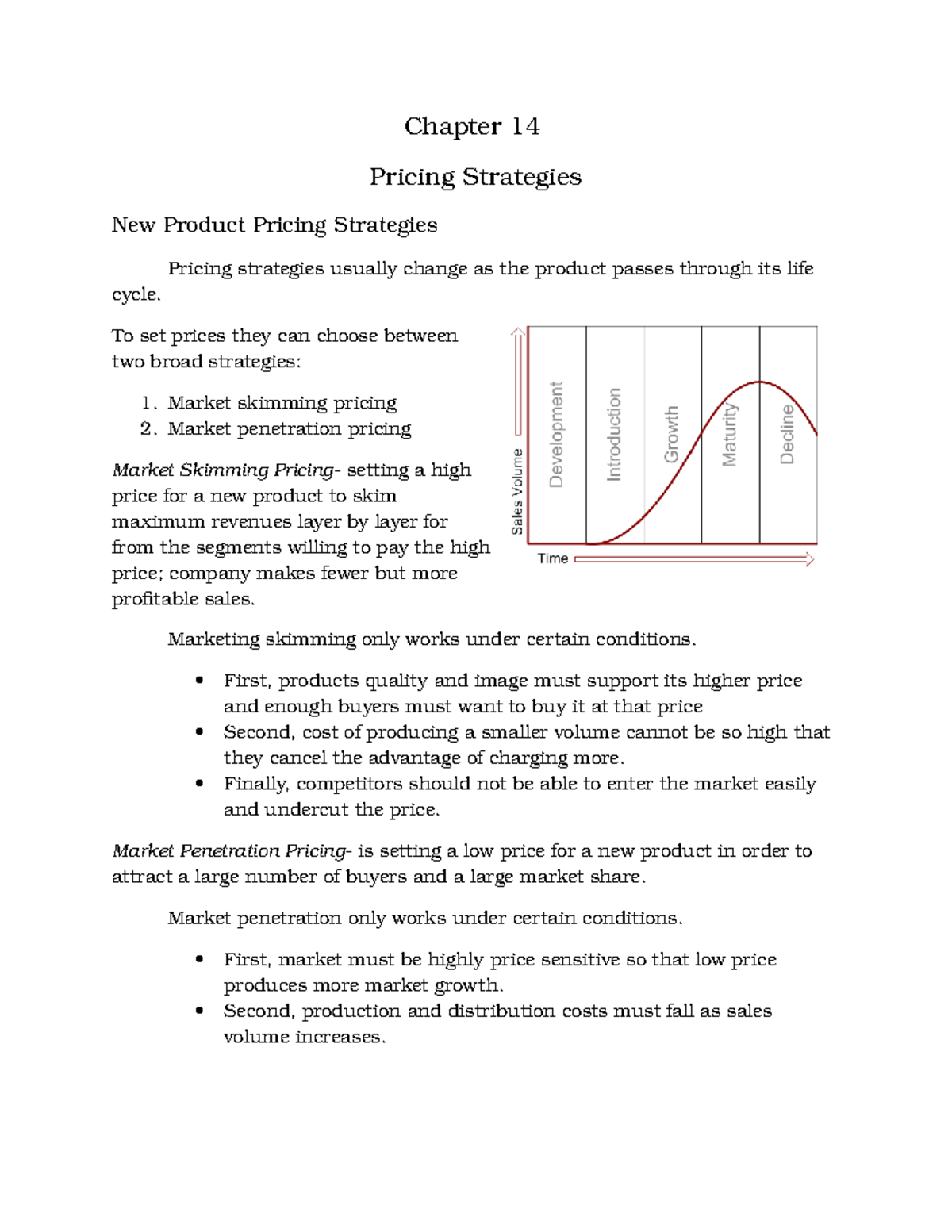 MKT outline ch 14 - Summary Marketing - Chapter 14 Pricing Strategies ...