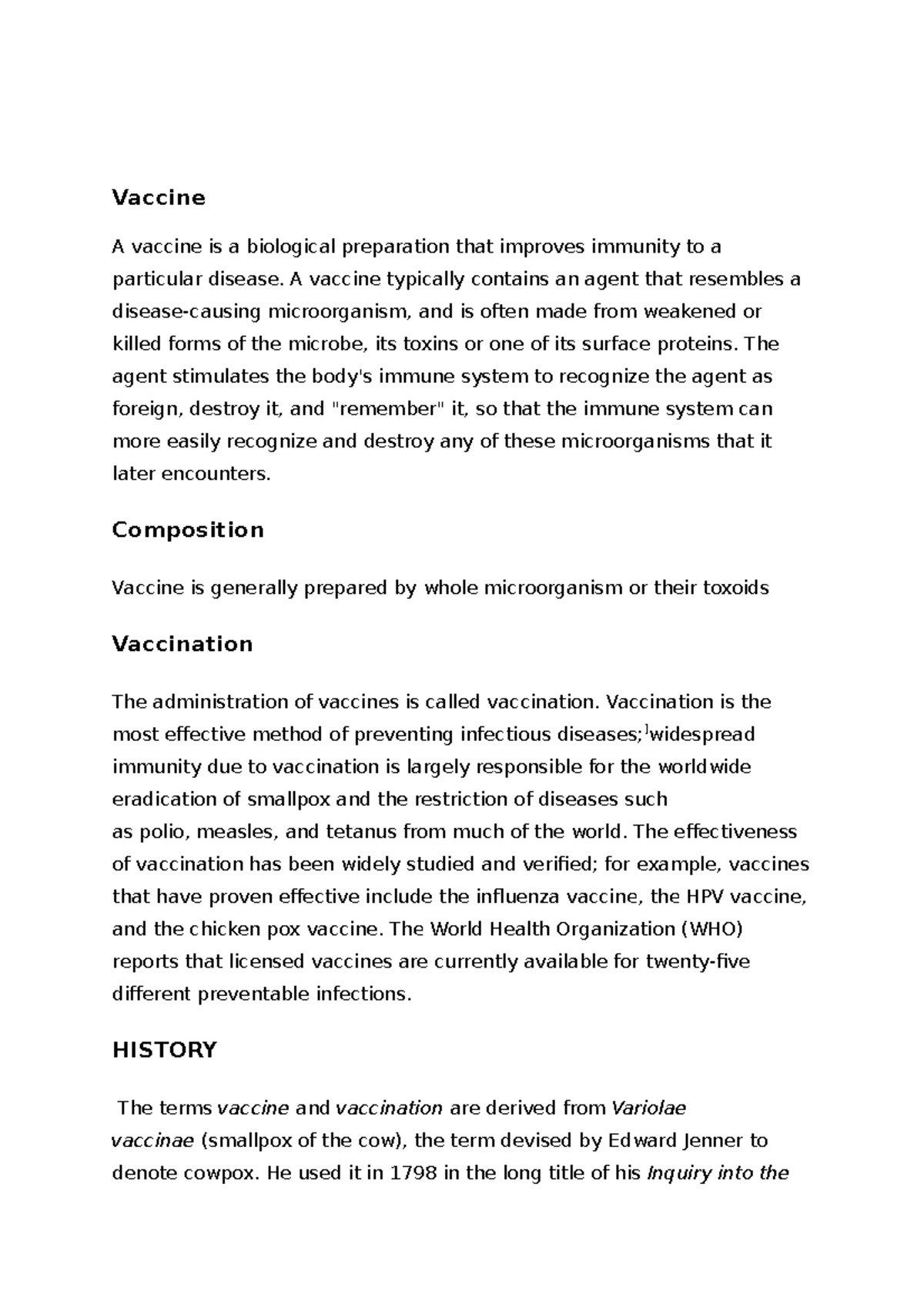 Vaccine 1 - Lecture - Vaccine A vaccine is a biological preparation ...
