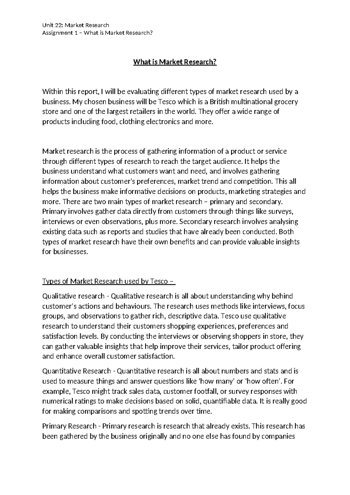 Unit 22 Assignment 1 Business - Assignment 1 – What is Market Research ...
