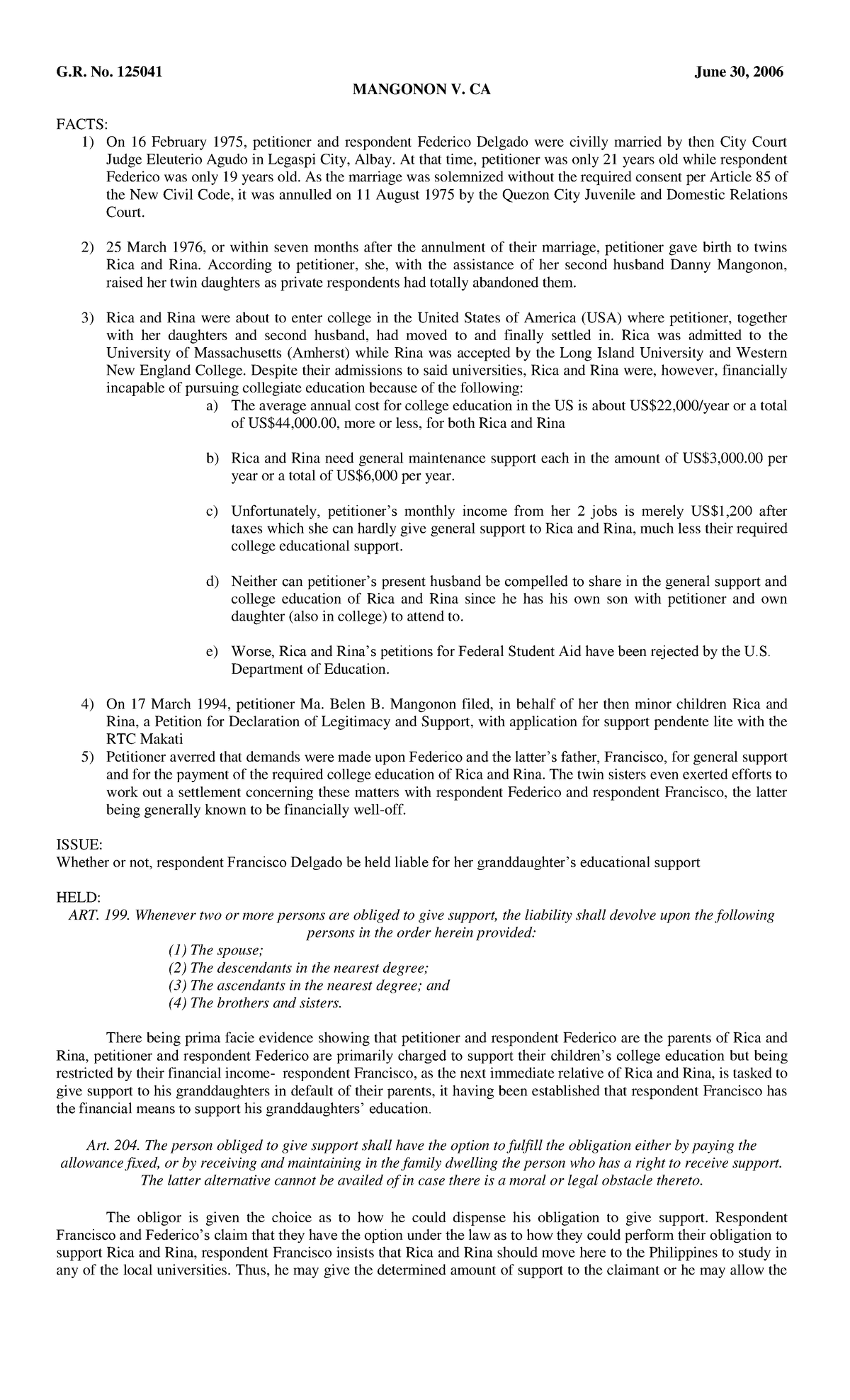 Mangonon vs. Court of Appeals - G. No. 125041 June 30, 2006 MANGONON V ...