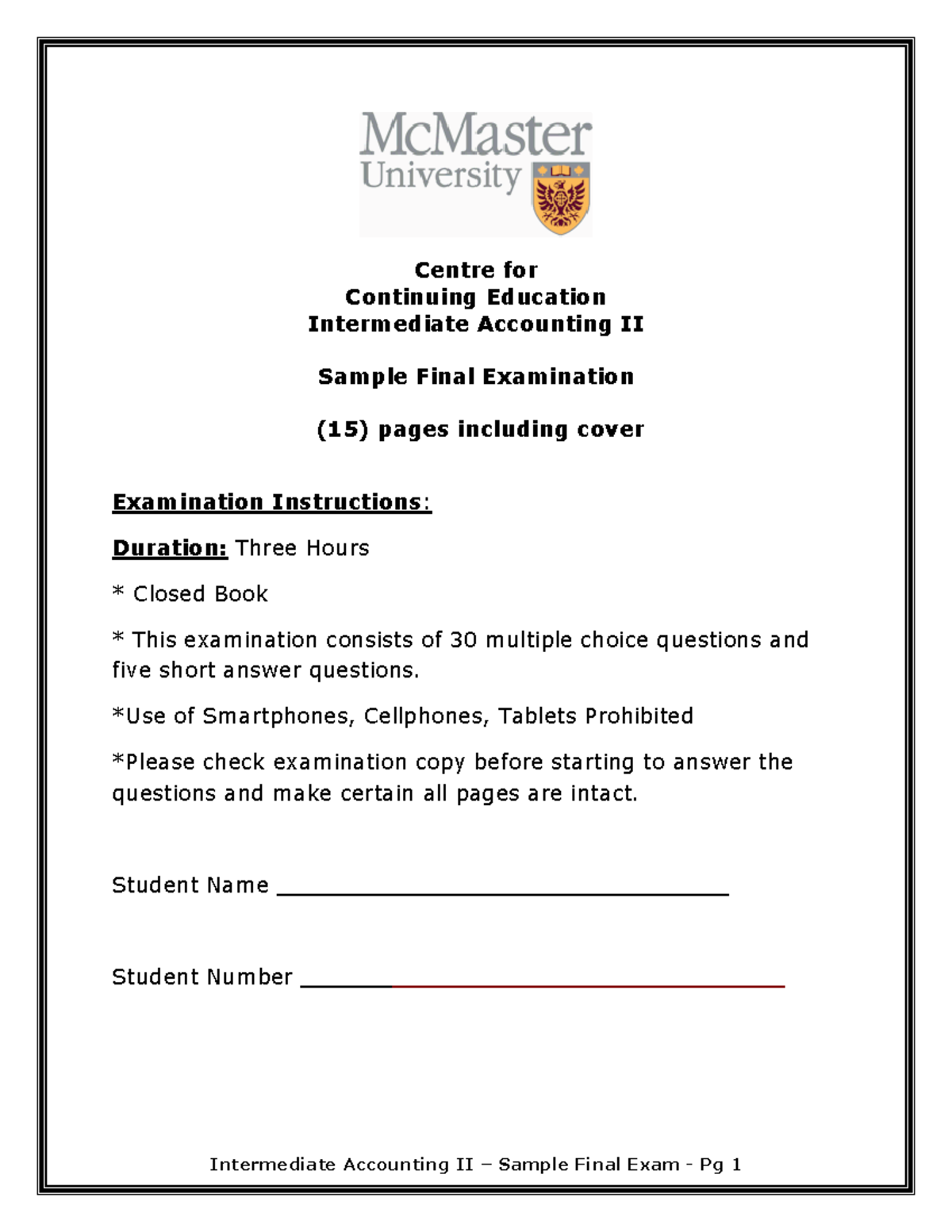 Sample Final Exam - Notes - Centre for Continuing Education ...