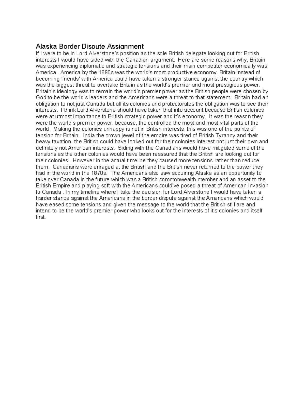 Alaska border summary - Alaska Border Dispute Assignment If I were to ...