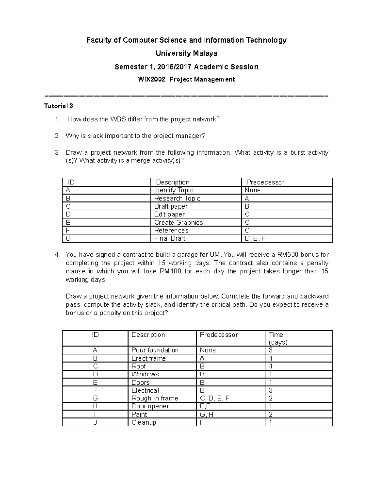 Tutorial 3 Tutorial Faculty Of Computer Science And Information Technology University Malaya