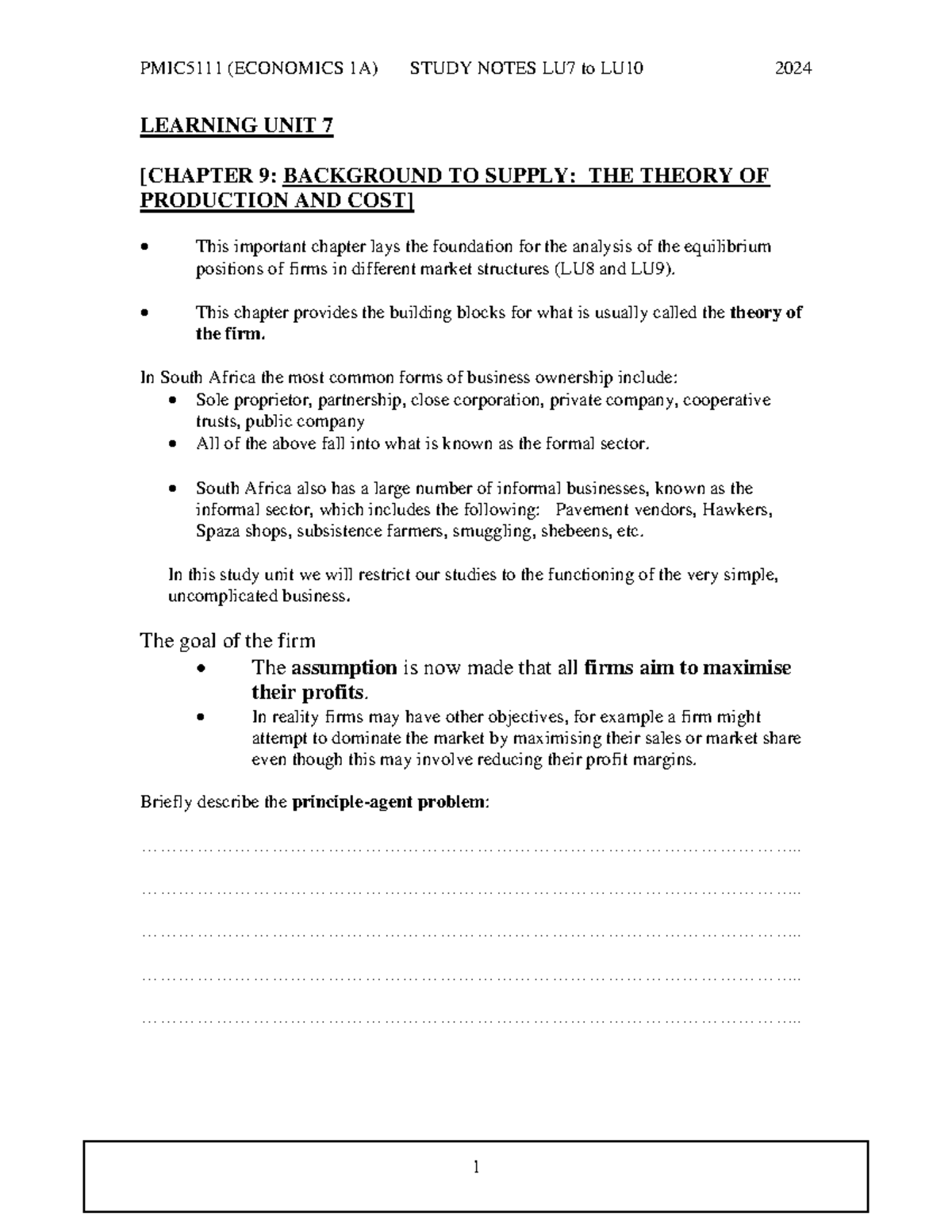 PMIC5111 Study Notes LU7 to LU10 copy - LEARNING UNIT 7 [CHAPTER 9 ...