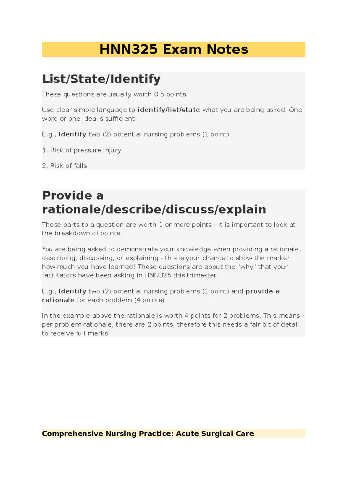 HNN325 Exam Notes - HNN325 Exam Notes List/State/Identify These ...