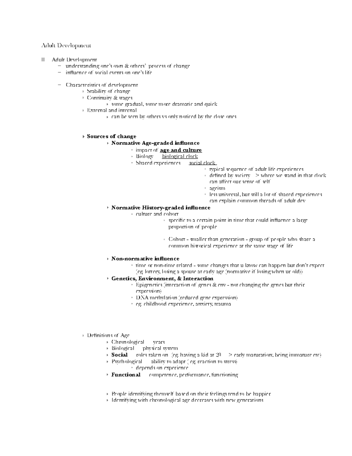Adult dev - unit 1 n all - Adult Development Adult Development − ...