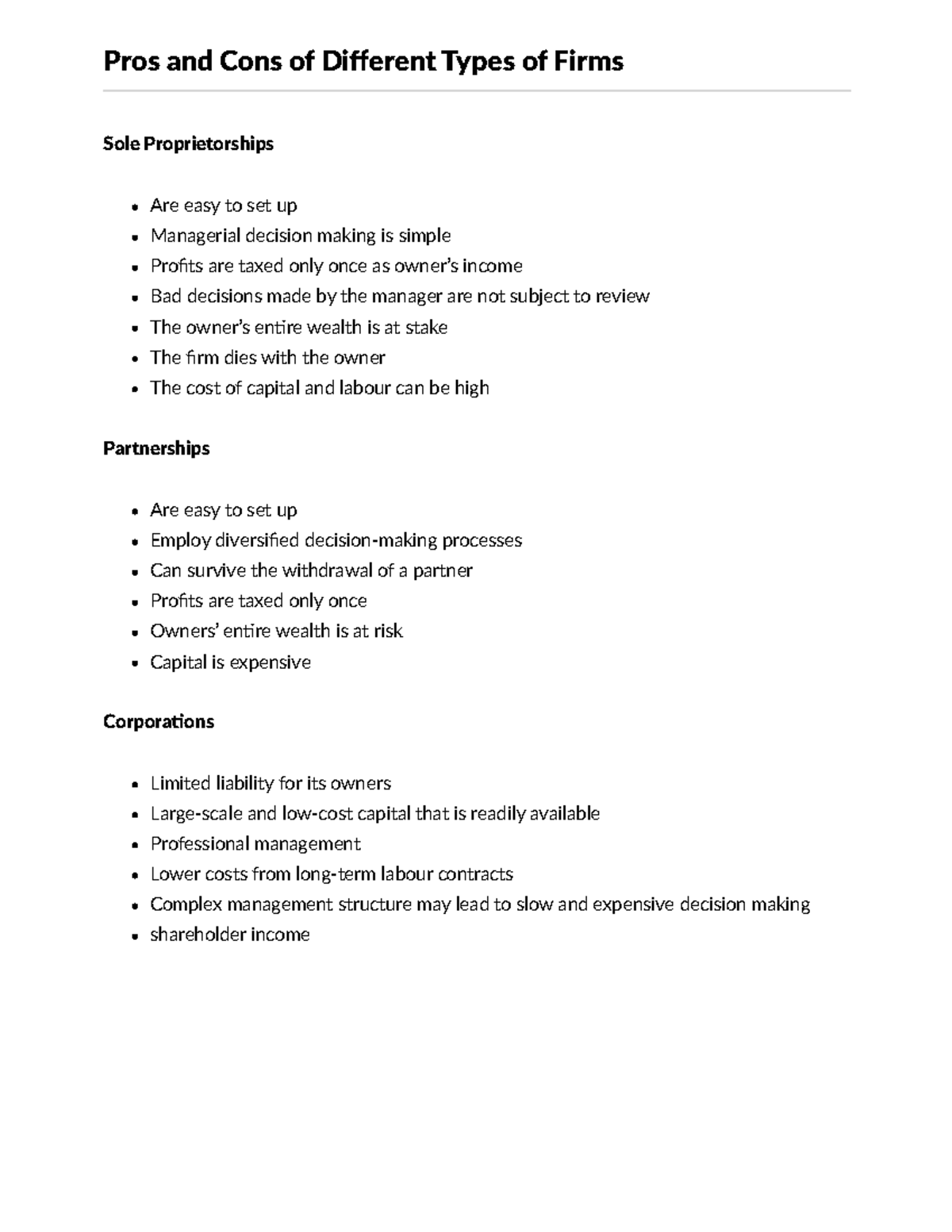 Pros and cons of type sof businesses - Pros and Cons of Different Types ...