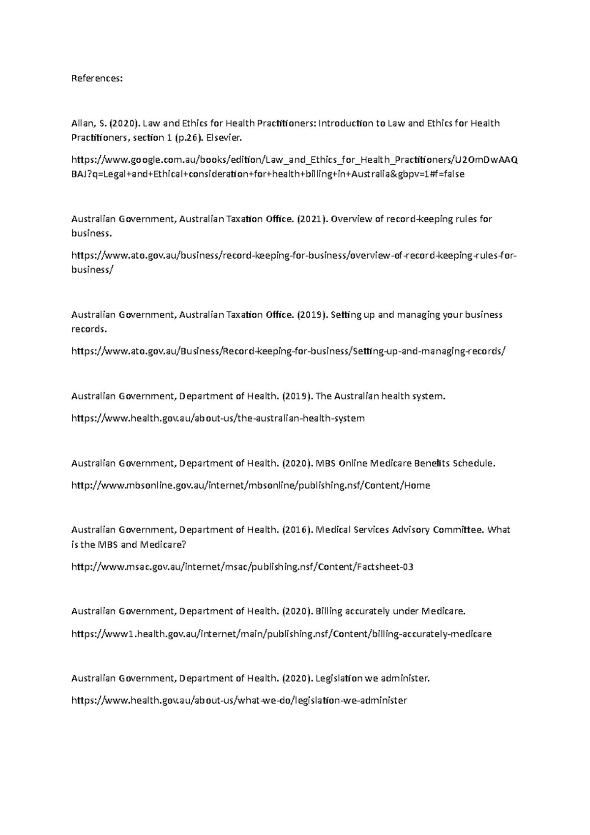 References Assesment HLTADM004 Manage health billing and accounting ...