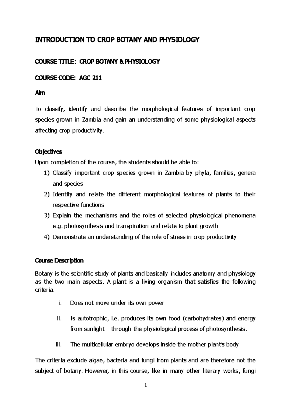 1. Introduction to political science - INTRODUCTION TO CROP BOTANY AND ...