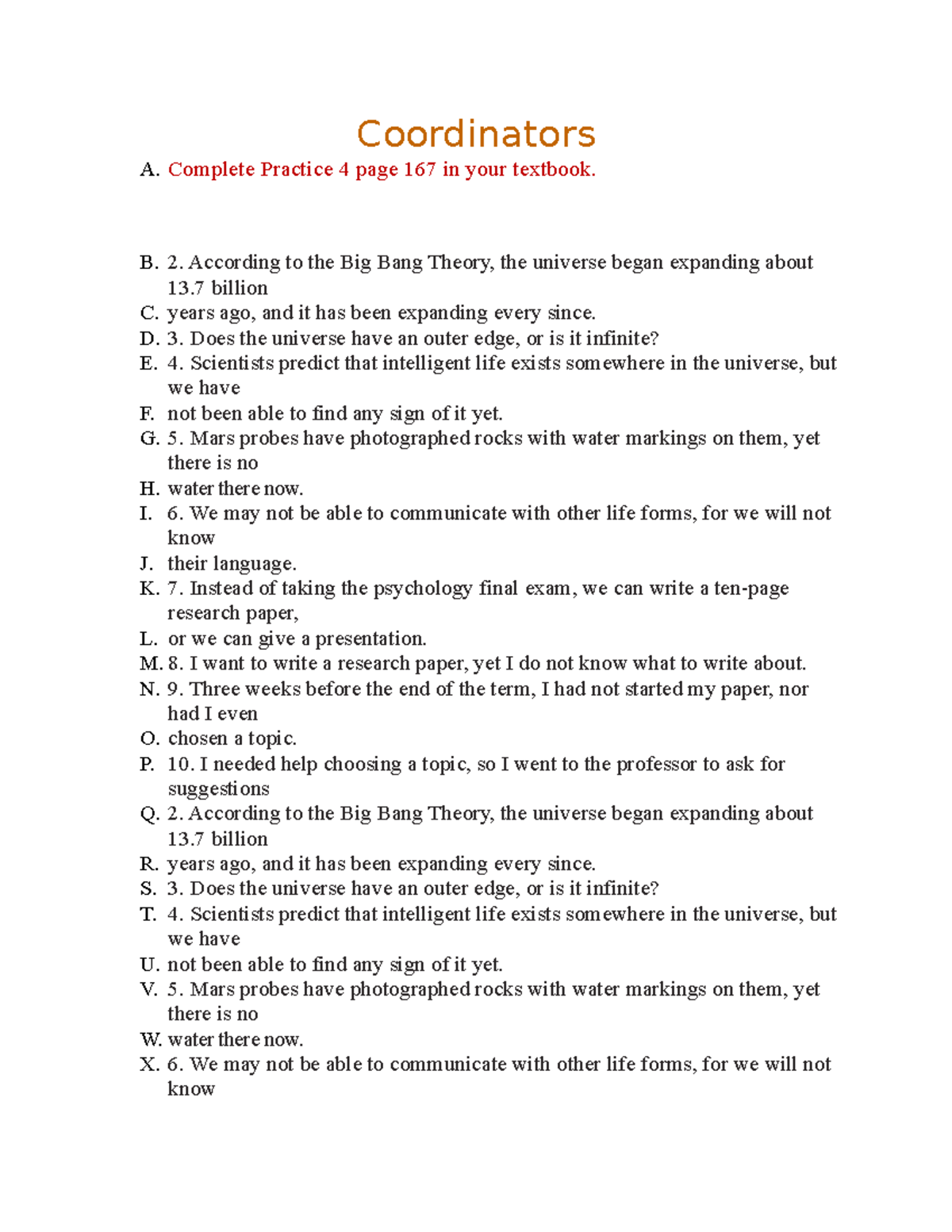 Writing Academic English - Coordinators A Practice 4 page 167 in your ...