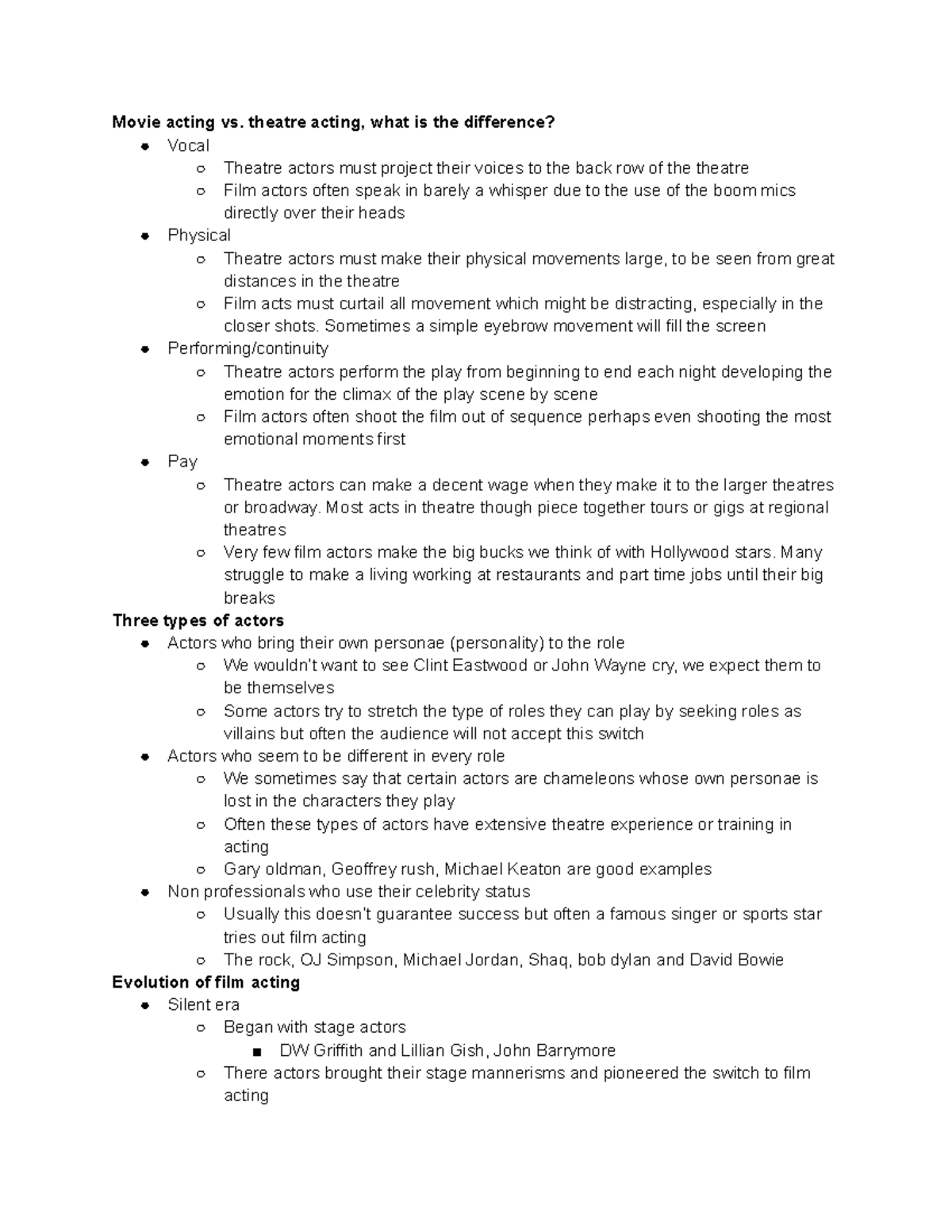 Film 14 - Tim Case Film Appreciation - Movie acting vs. theatre acting ...