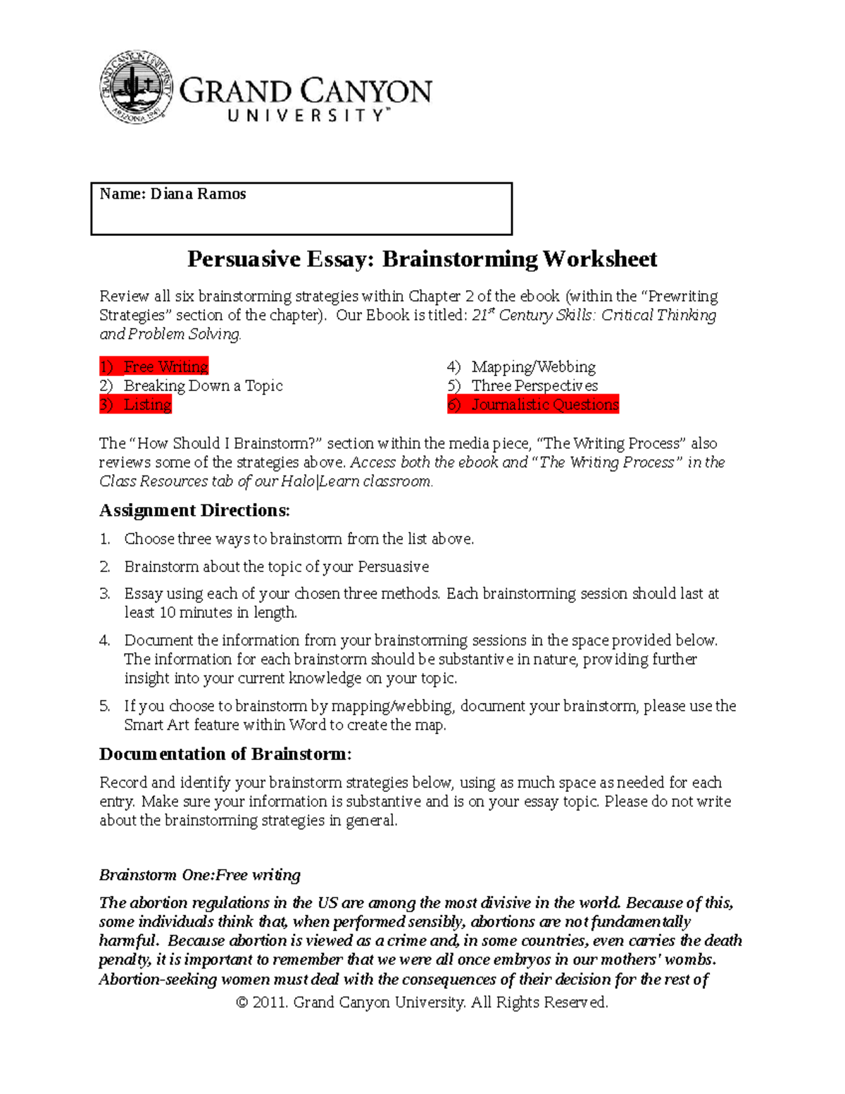 PHI105 T2 Brainstorming Worksheet 4 13 2023 - Name: Diana Ramos ...