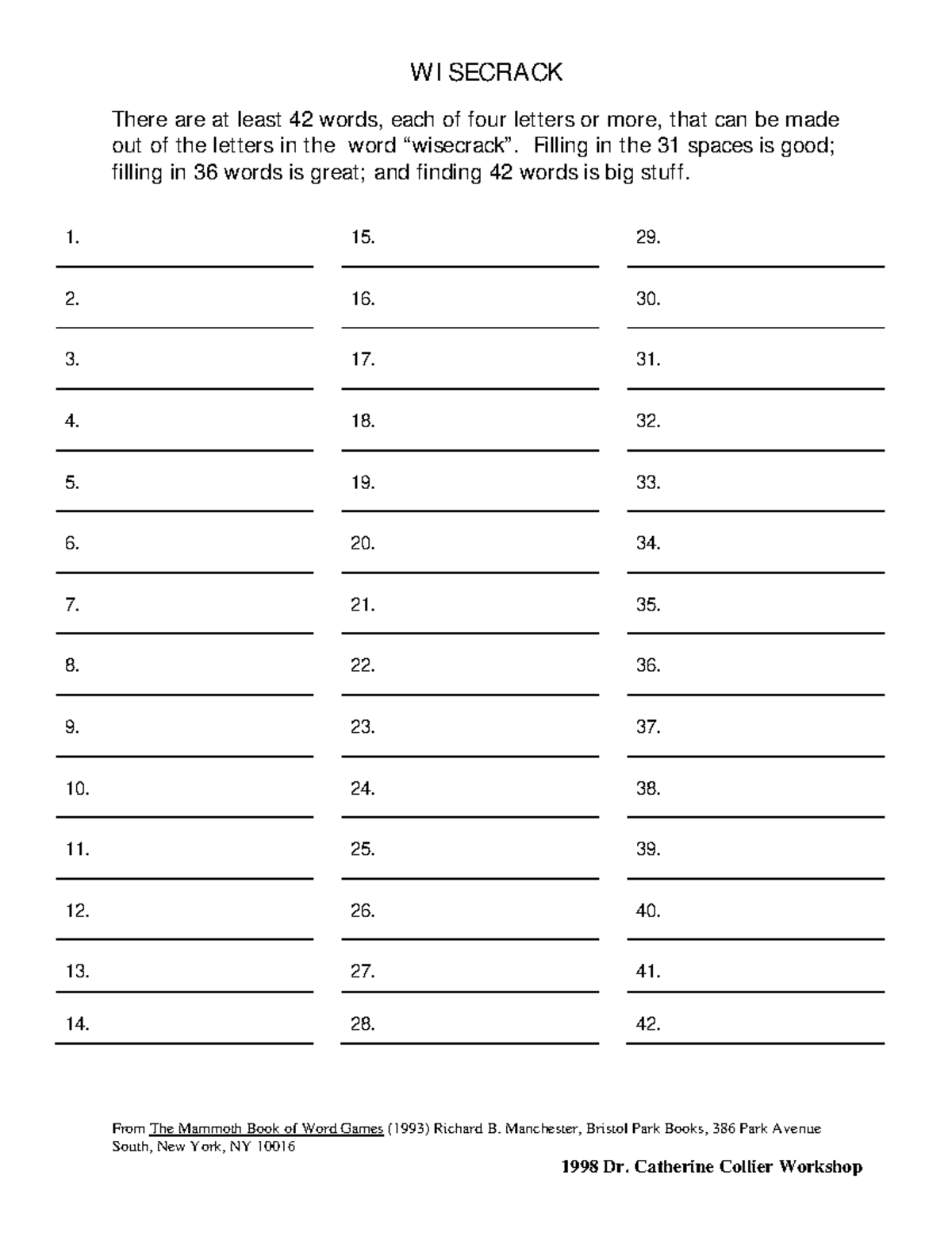 Wisecrack - From The Mammoth Book of Word Games (1993) Richard B ...