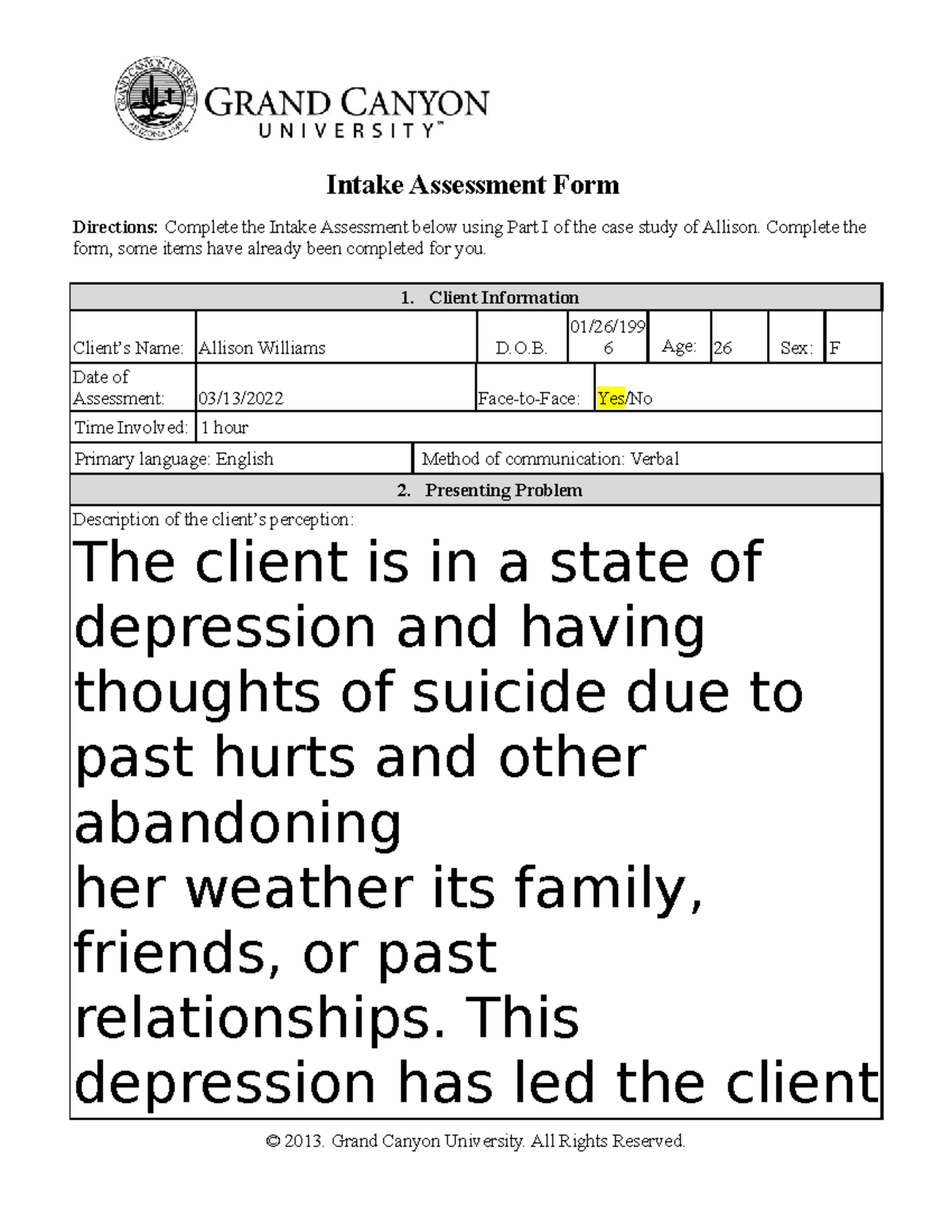 Wood^J Amanda Intake Assessment Form - Intake Assessment Form ...
