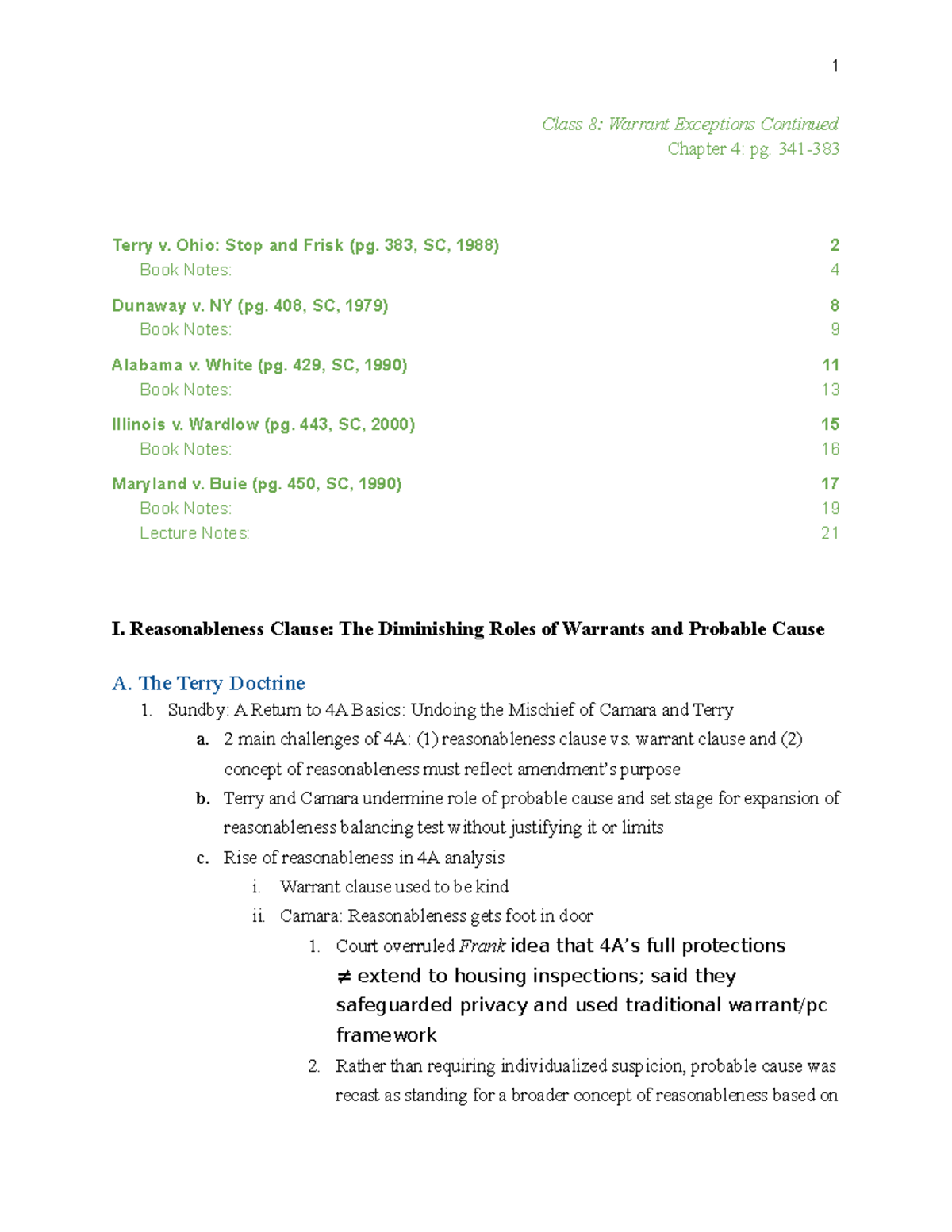 Warrant Exceptions Continued: Terry v. Ohio: Stop and Frisk - Studocu