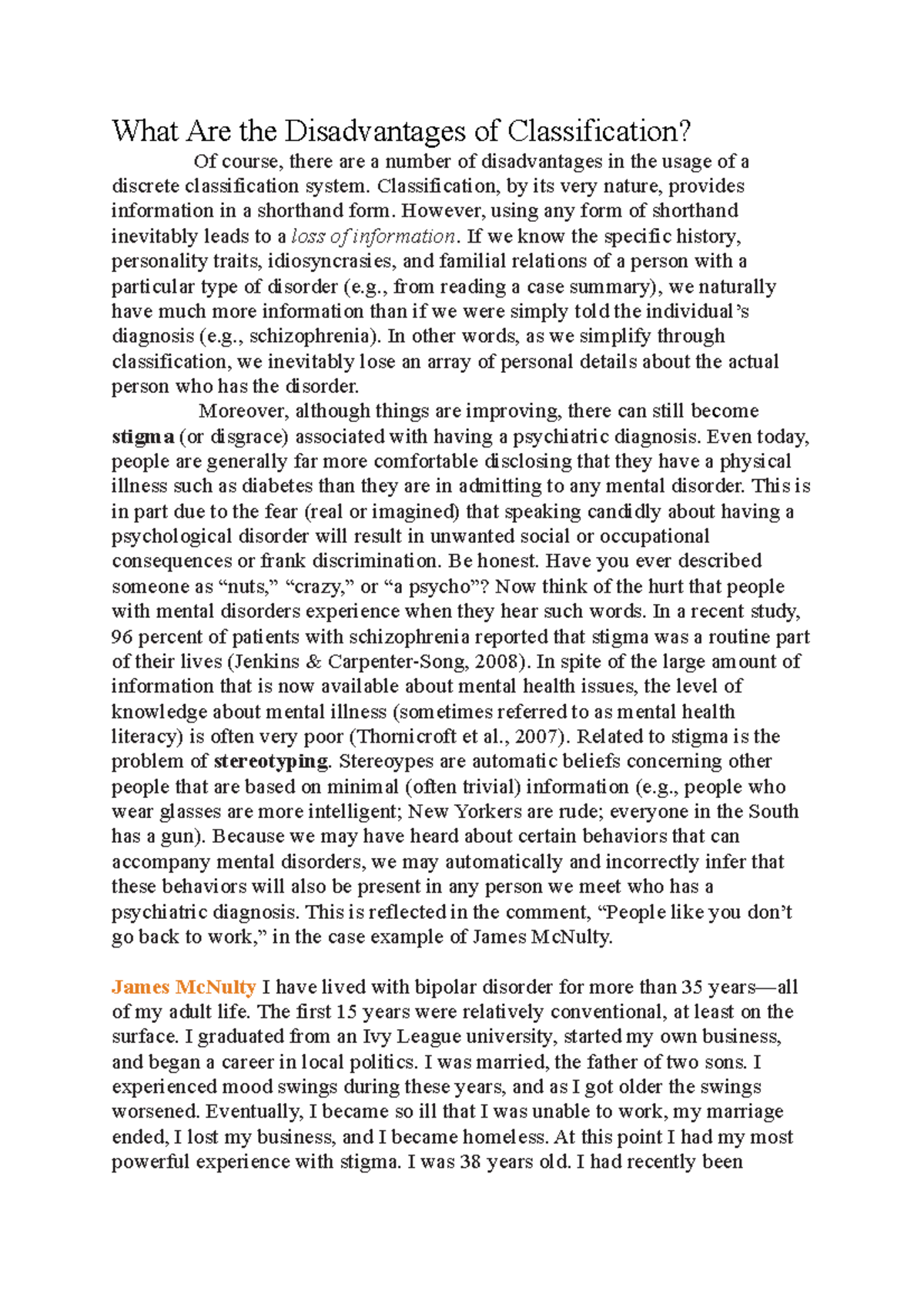 Disadvantages of Classification of Mental Disorder - Psychology - MG ...