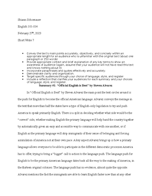 Short Write 10 - Choose one of the following prompts and construct a ...